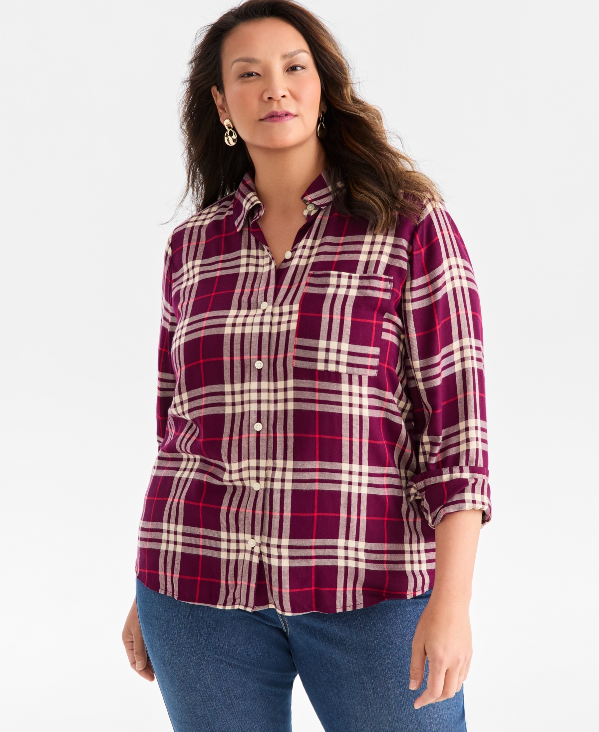 Click here for Style & Co Plus Size Sarah Plaid Perfect Shirt  Ma... prices