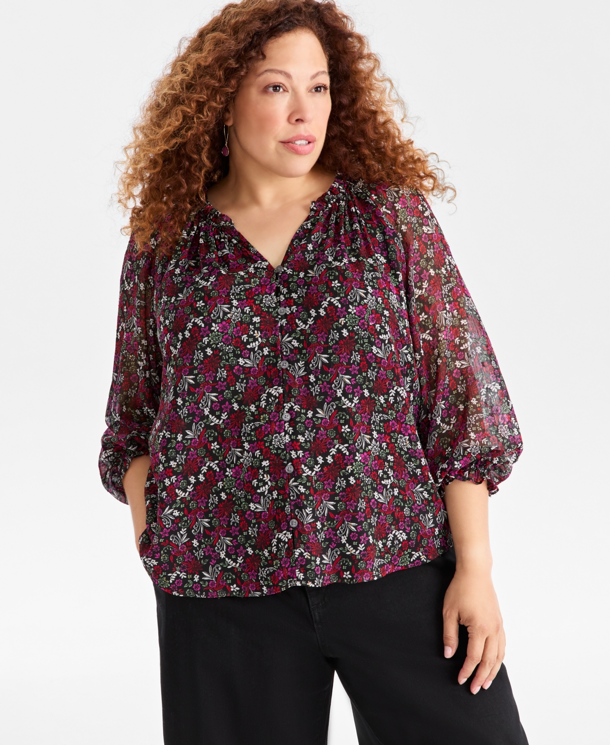 Click here for Style & Co Plus Size Printed Ruffled Top  Macys Ex... prices