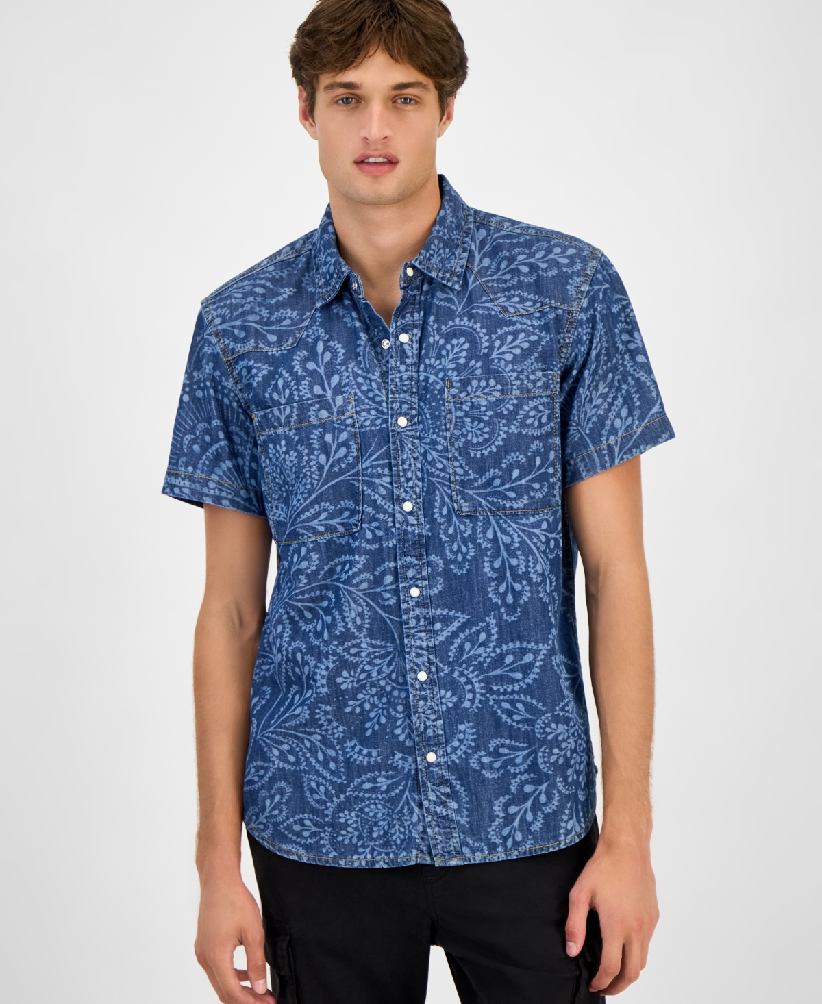 Click here for Sun + Stone Mens Printed Denim Shirt  Macys Exclus... prices