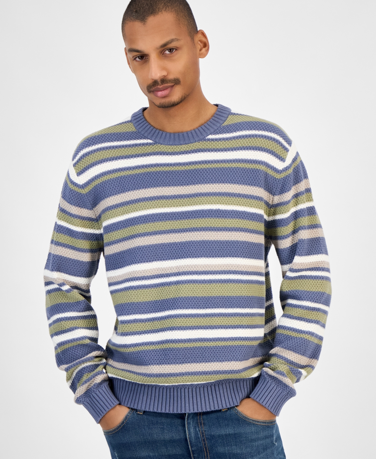 Click here for Sun + Stone Mens Striped Crewneck Sweater  Macys E... prices