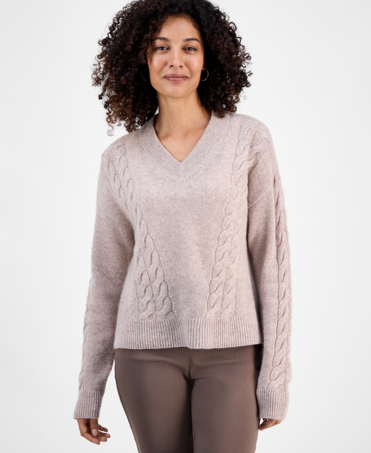 Click here for Charter Club Petite Cashmere Angled Cable V-Neck S... prices