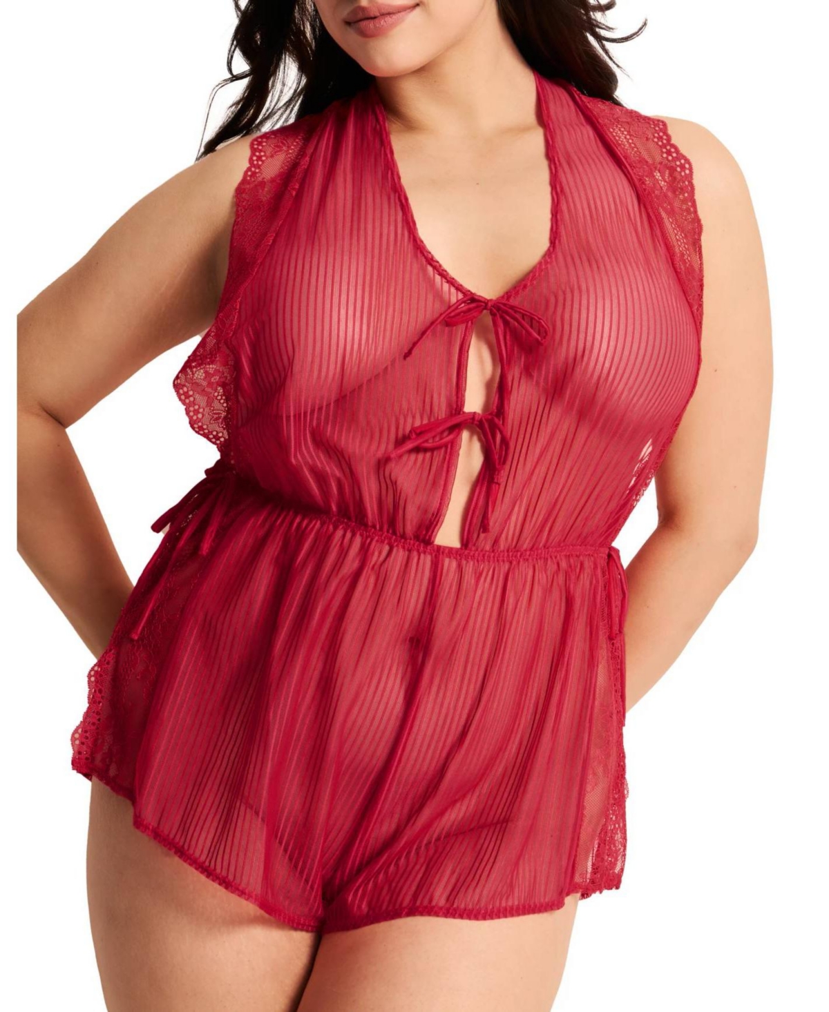 Click here for Adore Me Plus Size Juli Romper Lingerie - Dark red prices