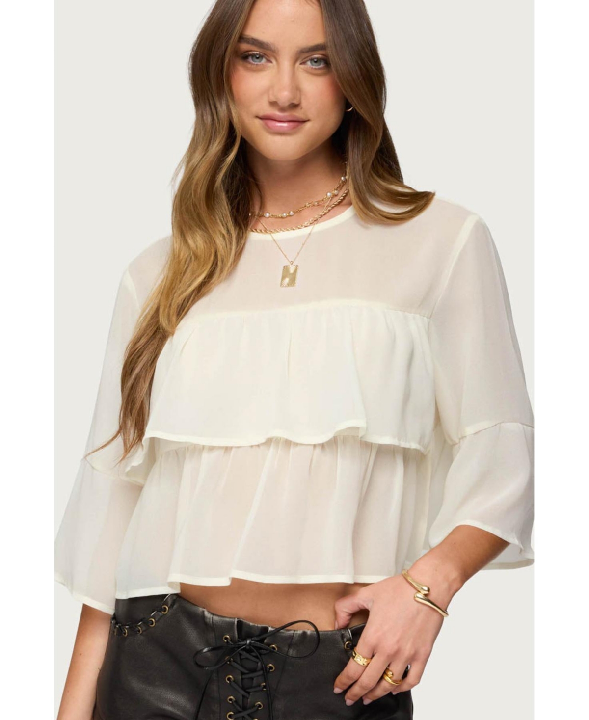 Click here for Edikted Womens Missey Ruffled Chiffon Top - Cream prices