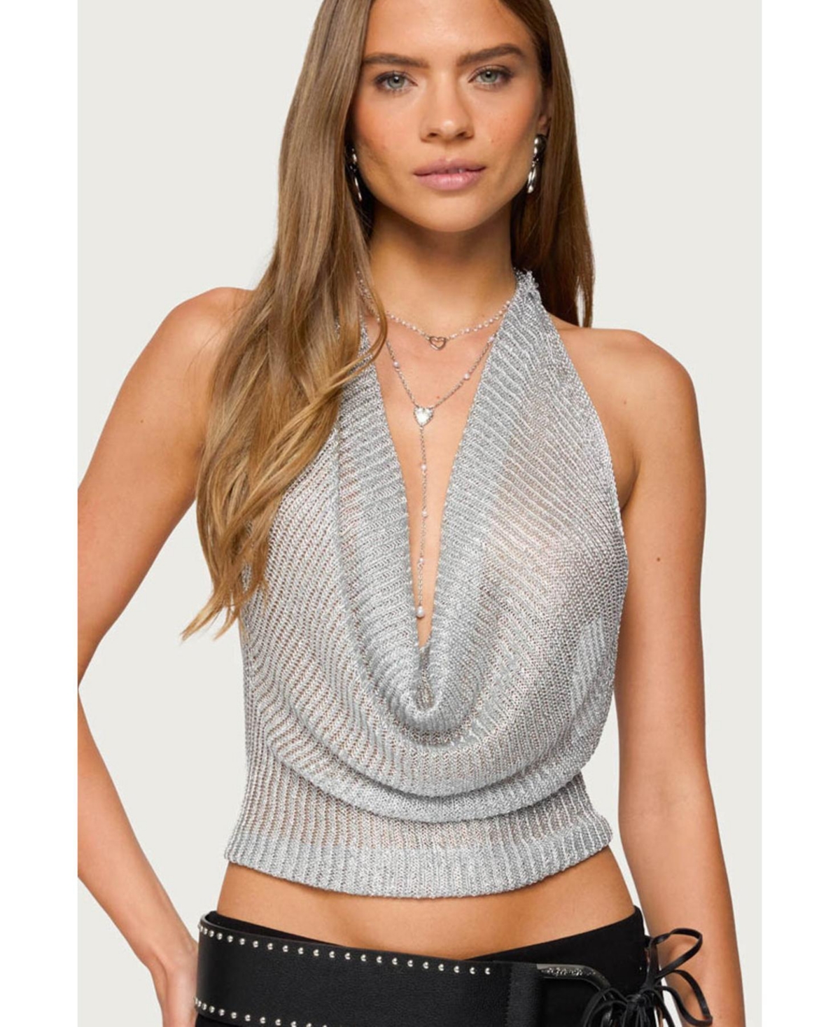 Click here for Edikted Womens Shiny Knit Cowl Neck Backless Top -... prices