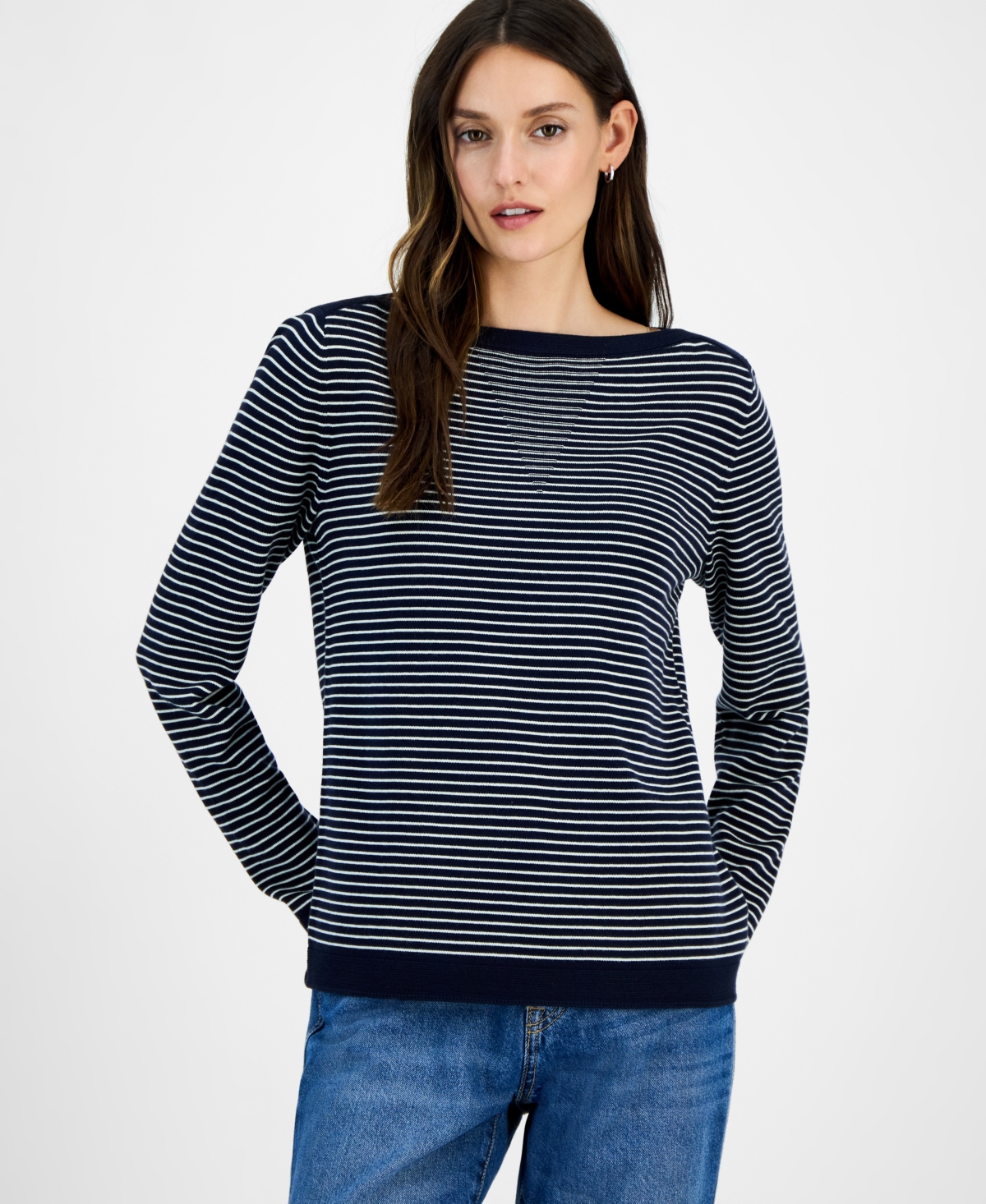 Click here for Nautica Jeans Womens Cotton Striped Boat-Neck Swea... prices