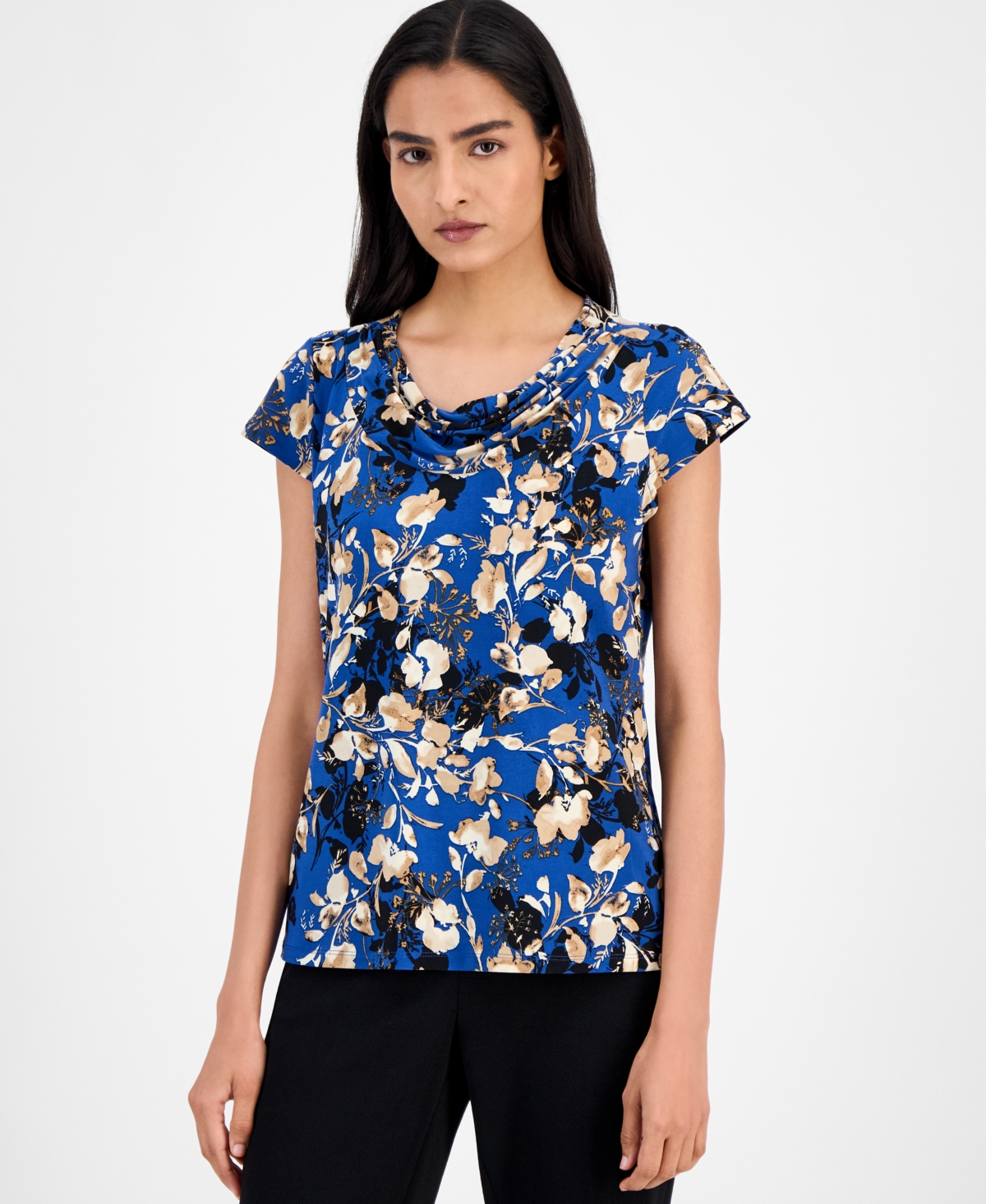Click here for Kasper Womens Printed Cowl Neck Cap Sleeve Top  Re... prices