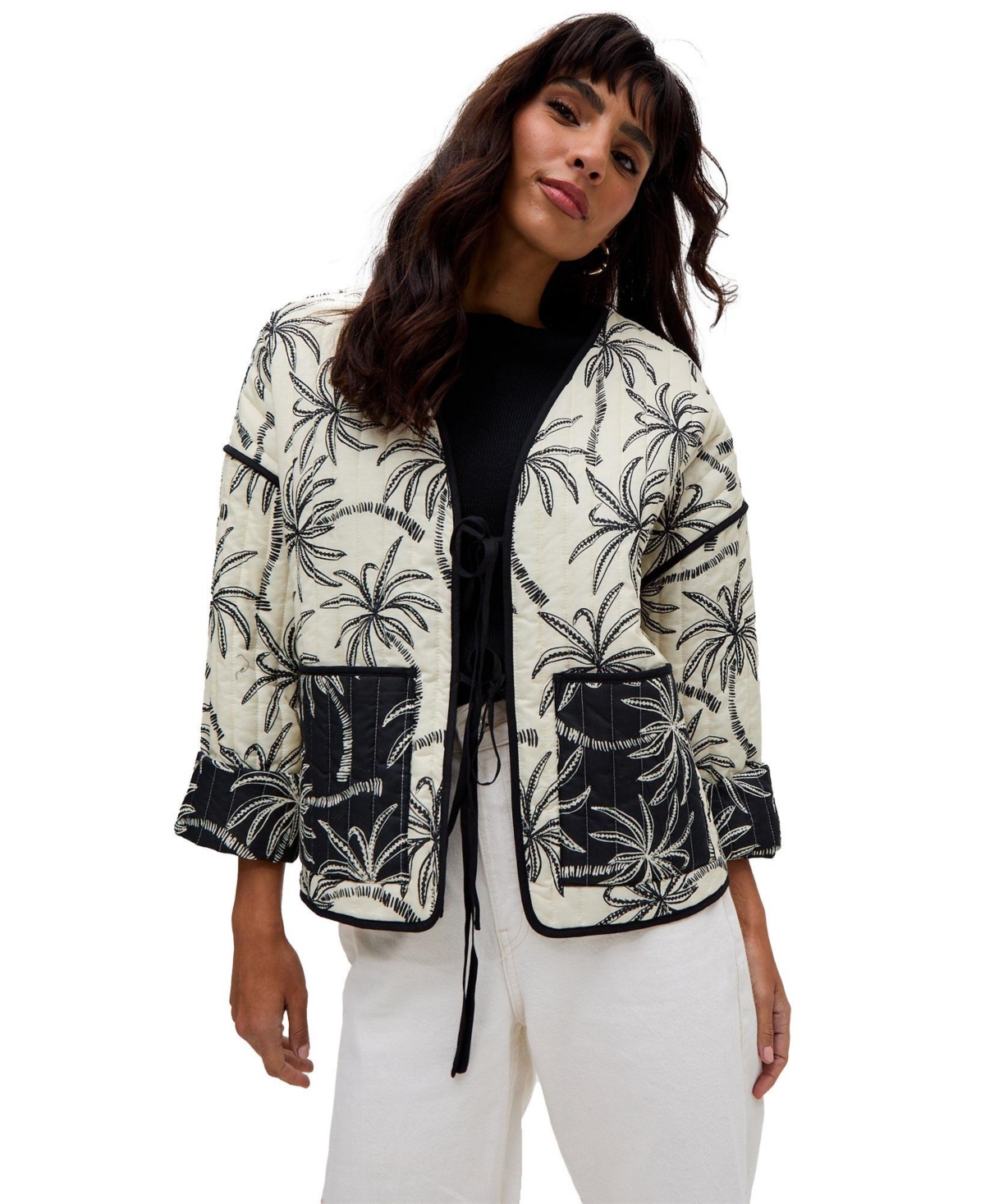 Click here for Raffya Womens Felicity Palm Print Reversible Jacke... prices