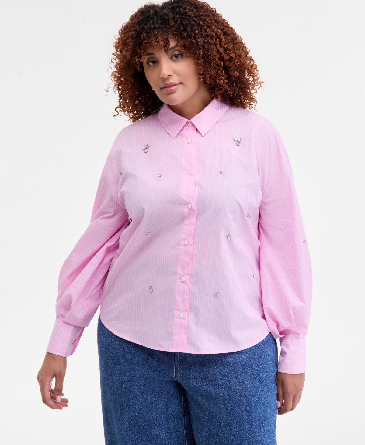 Click here for On 34th Trendy Plus Size Embellished Striped Shirt... prices