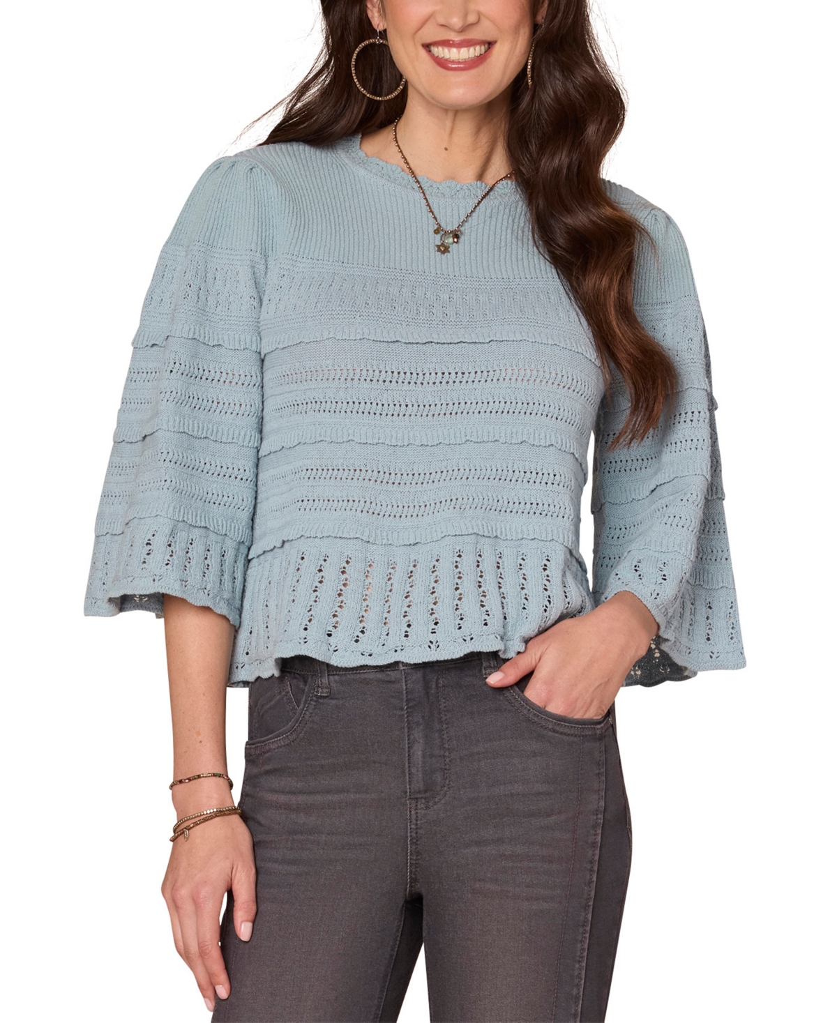Click here for Democracy Womens Cotton Round-Neck Bell-Sleeve Swe... prices