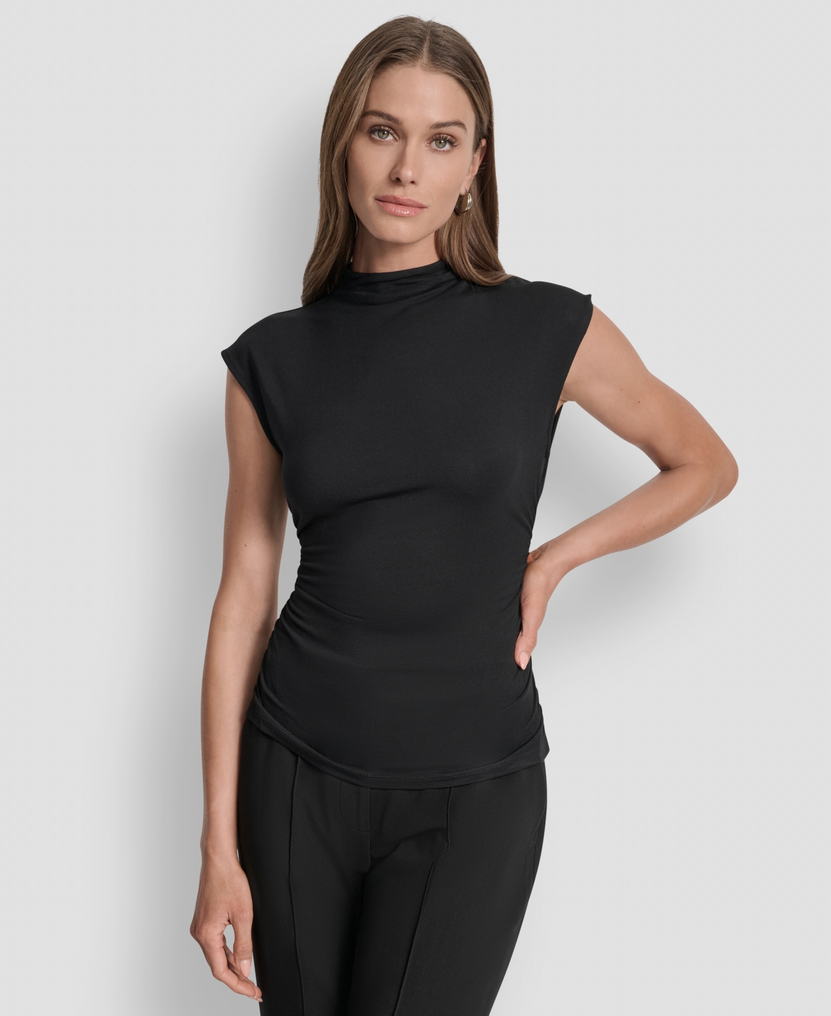 Click here for Dkny Womens Mock-Neck Sleeveless Side-ruched Knit... prices