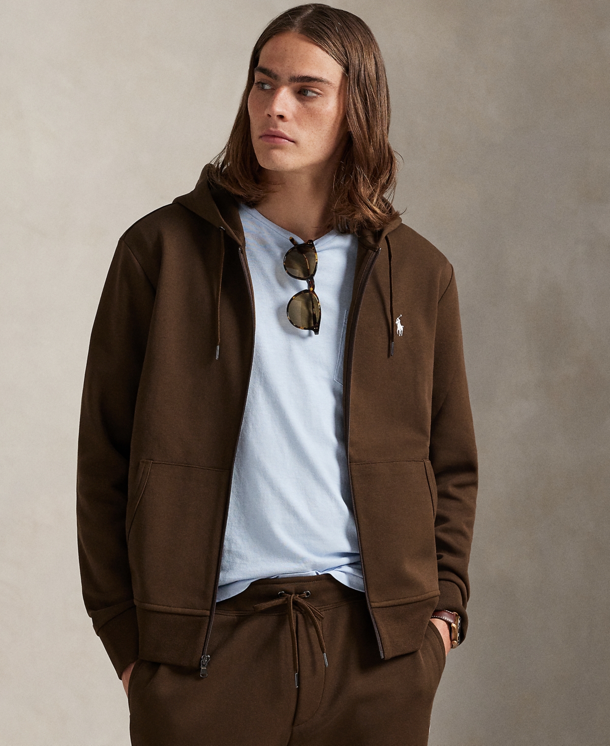 Polo Ralph Lauren Mens Double-Knit Full-Zip Hoodie - Branch Brown