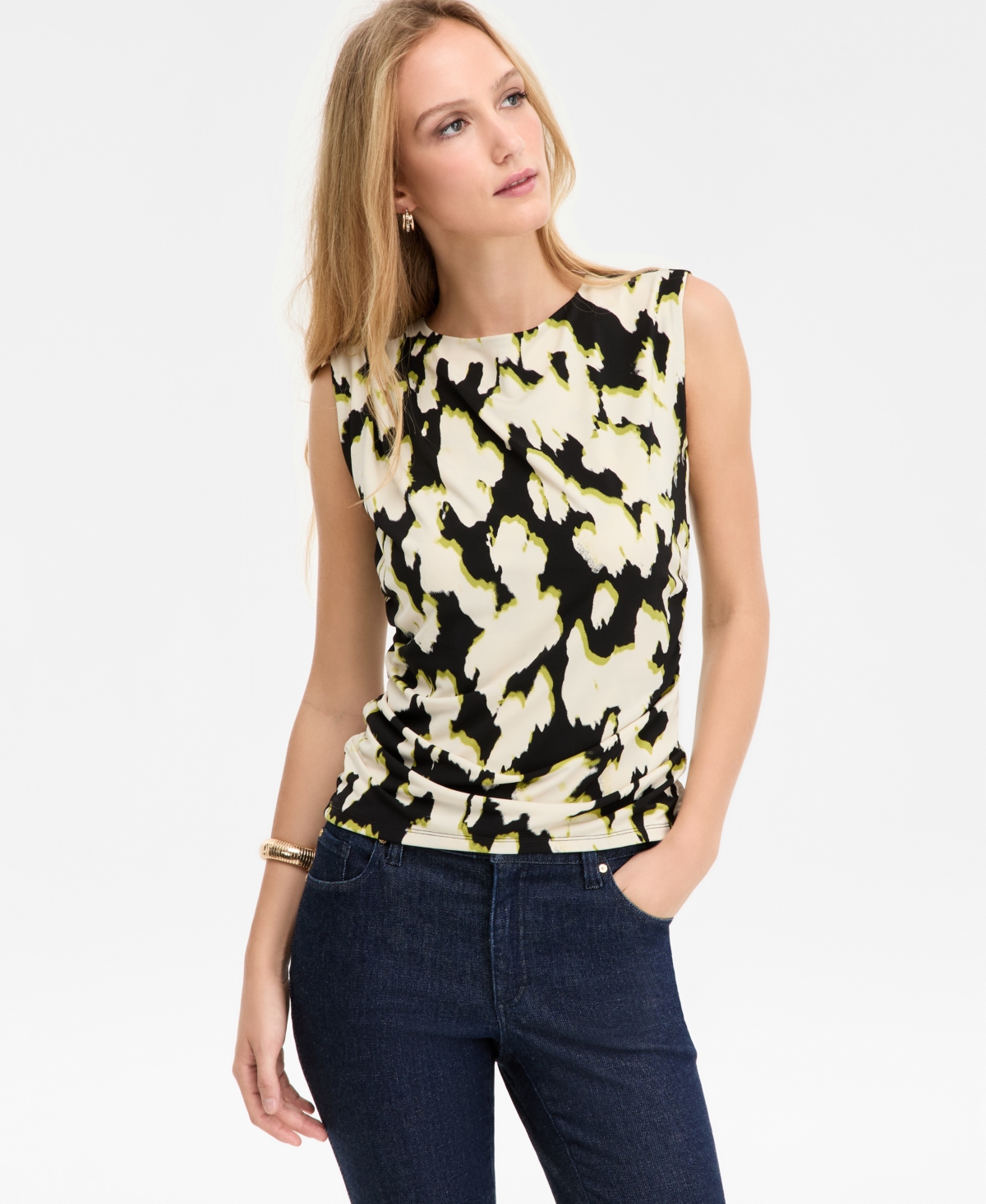 I.n.c. International Concepts Womens Short-Sleeve Ruched Boatneck Top  Macys Exclusive - Tacey Garden