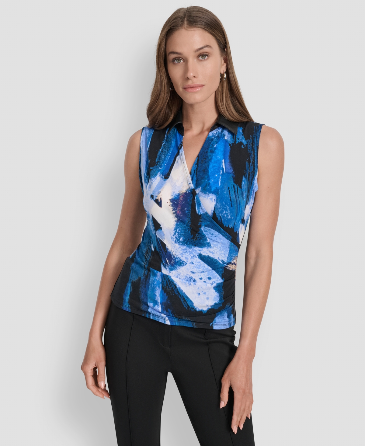 Click here for Dkny Womens Printed Contrast-Collar Surplice Top -... prices