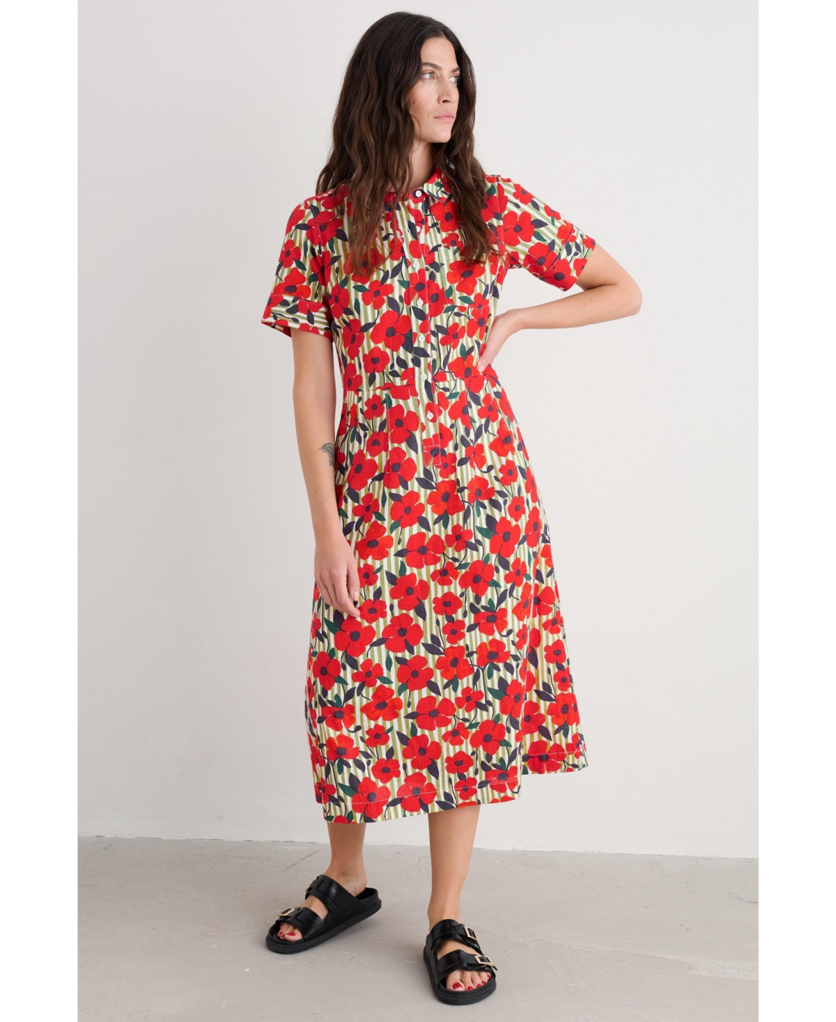 Seasalt Cornwall Womens Birch Glade Dress - Stripey floral moss