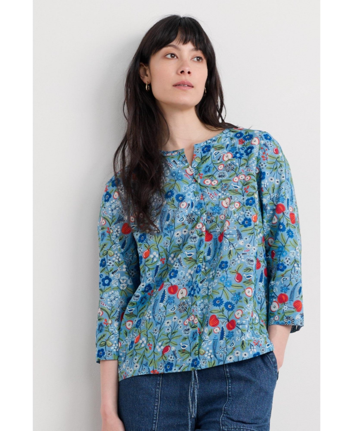 Seasalt Cornwall Womens Watercolor Sketch Top - Still life sea holly