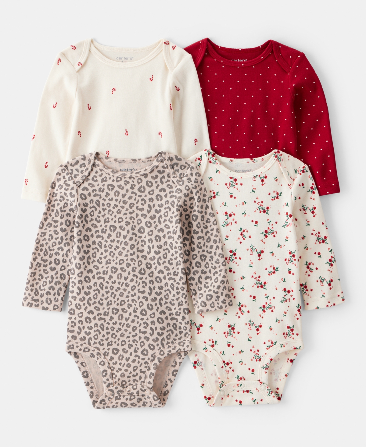 Carters Baby Cotton Long-Sleeve Bodysuits  4 Pack - Red/White