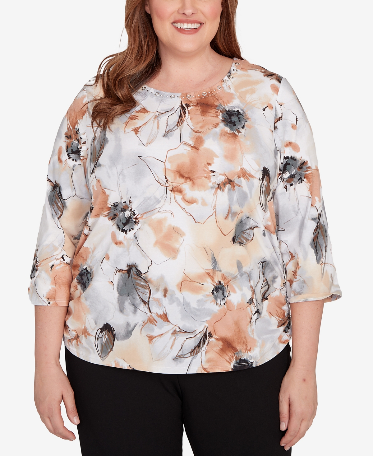 Click here for Alfred Dunner Plus Size Watercolor Floral Gathered... prices