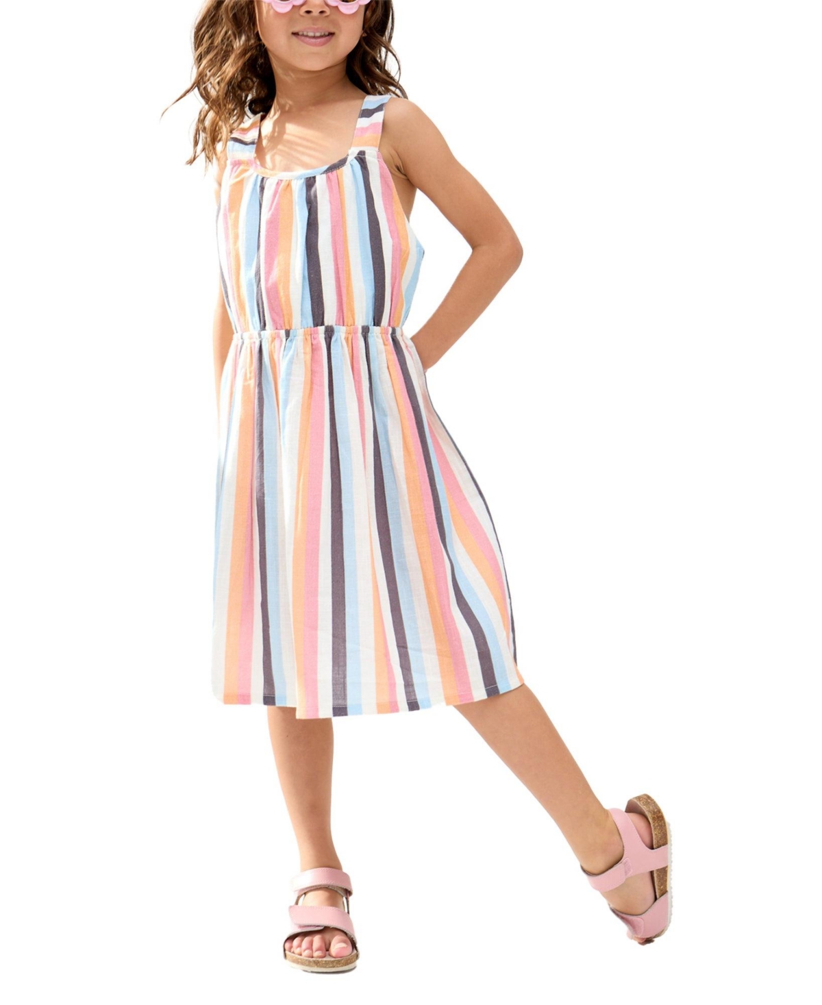 Click here for Raffya Kids Kris Cross Back Stripe Print Dress - M... prices