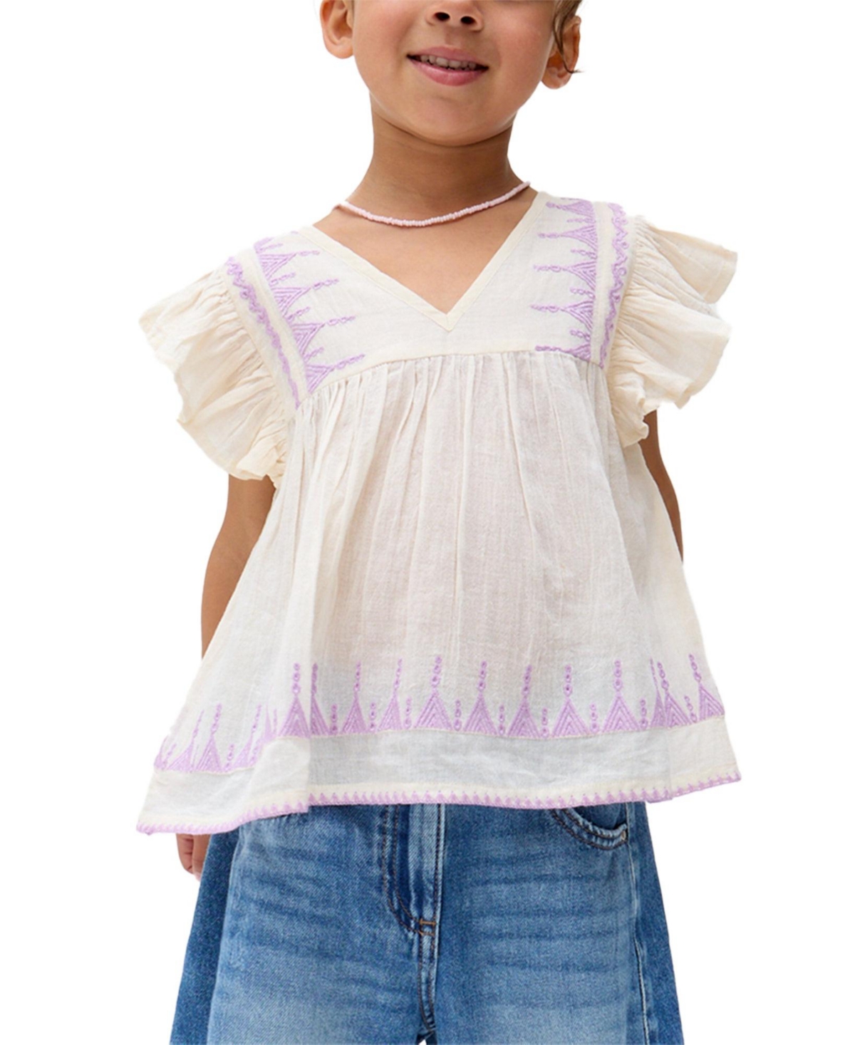 Click here for Raffya Kids Mariana Flutter Sleeve Embroidered Blo... prices