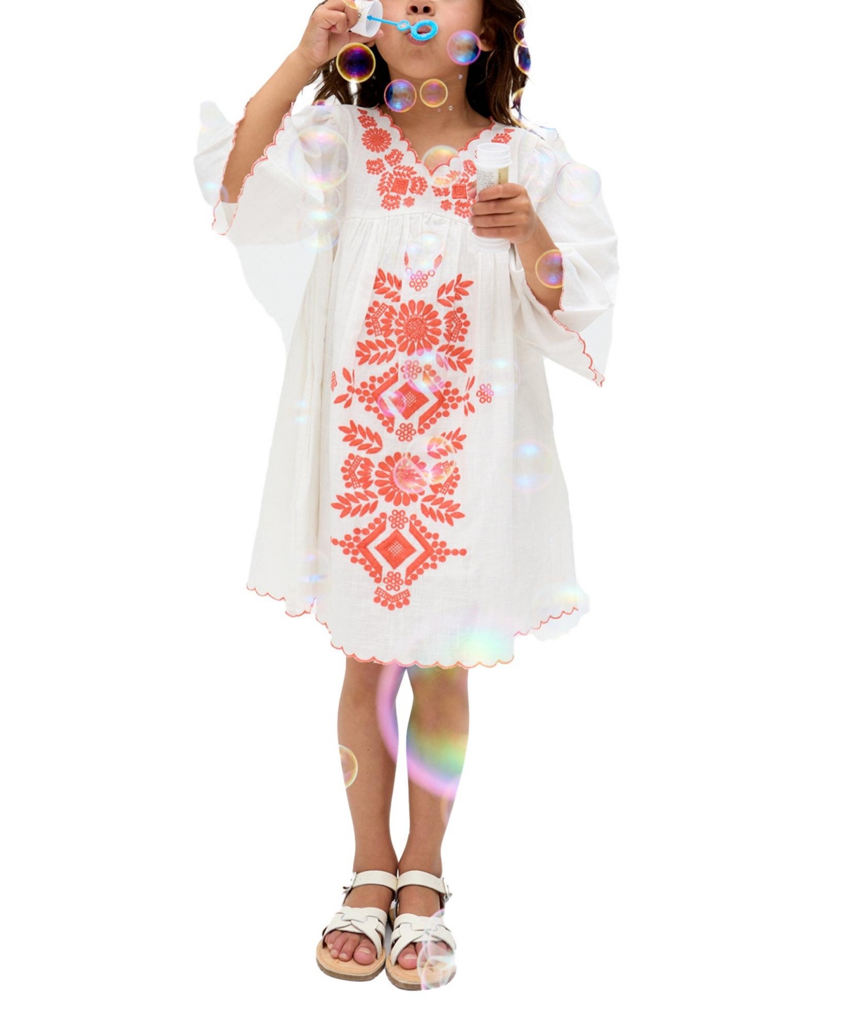 Click here for Raffya Kids Arabella V- Neck Embroidered Dress - W... prices