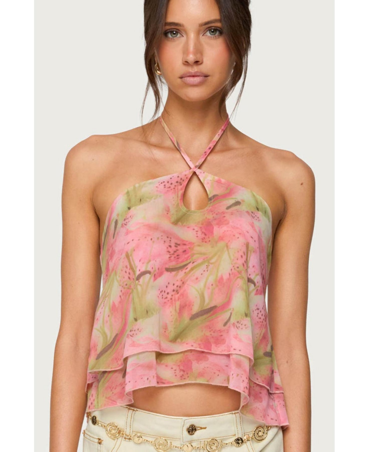 Click here for Edikted Womens Dragon Lily Layered Chiffon Halter... prices