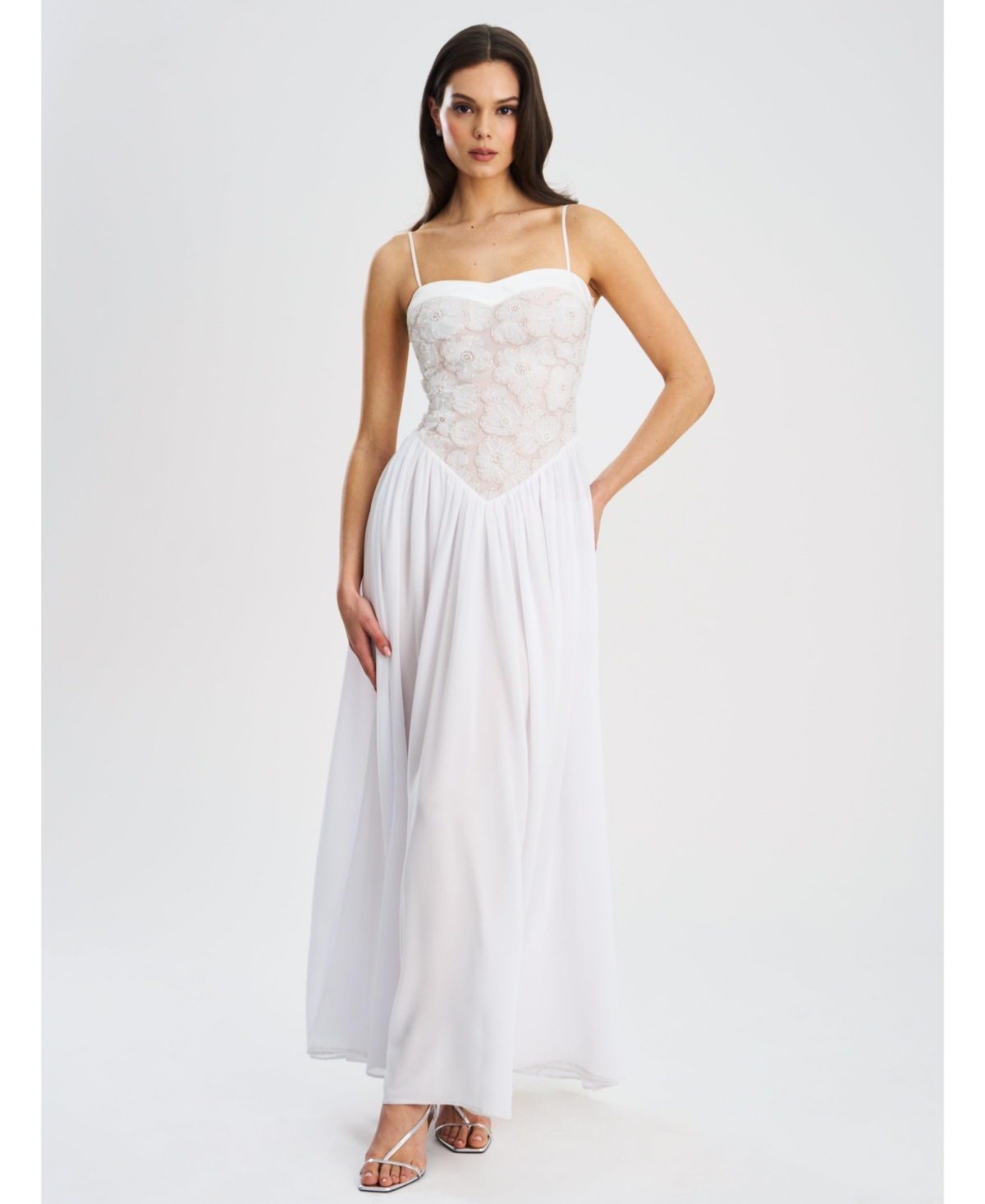 Click here for Miss Circle Womens Ucille White Embroidered Chiffo... prices