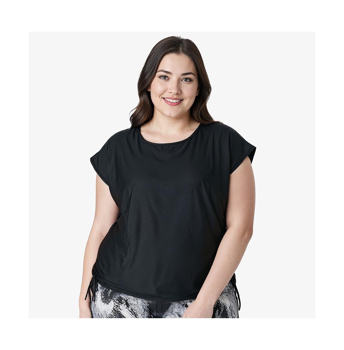 Calypsa Plus Size Daphne Loose Swim Top - Black
