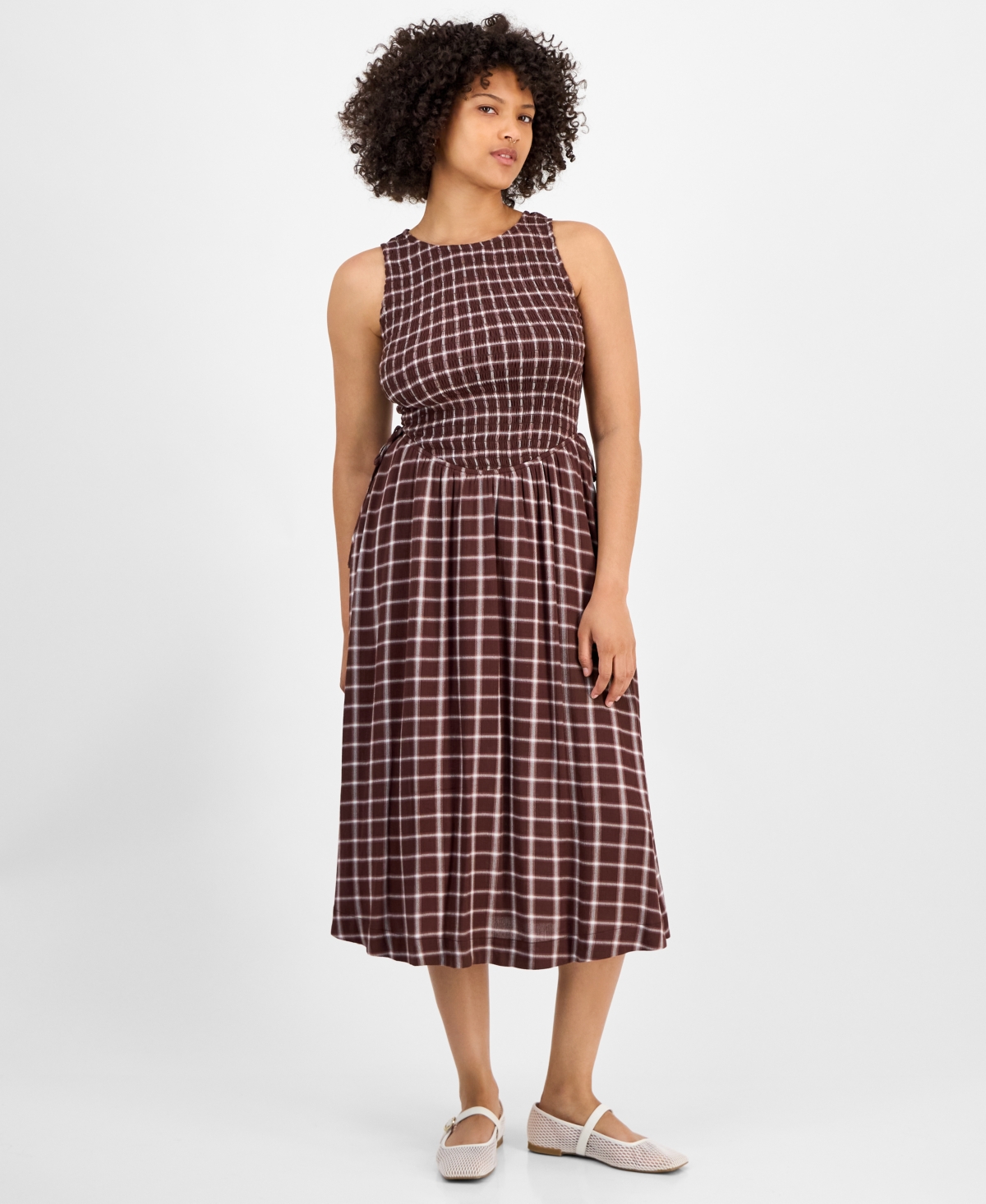 Click here for And Now This Womens Printed Smocked Sleeveless Mid... prices