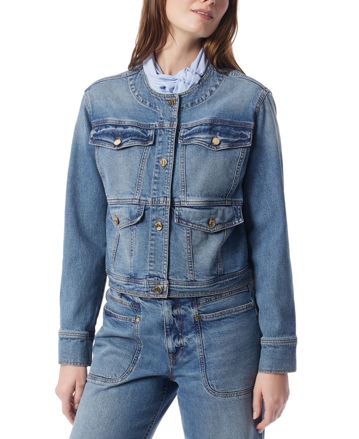 Click here for Dee Ocleppo Womens Amy Collarless Denim Jacket - B... prices