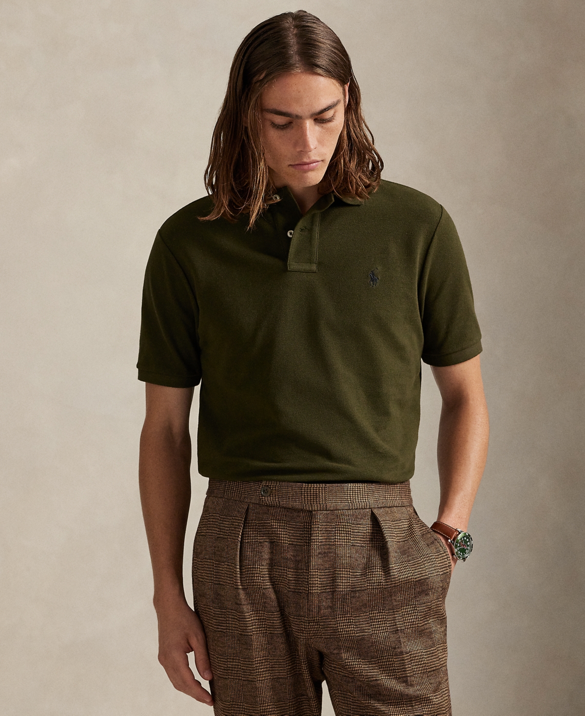 Polo Ralph Lauren Mens Classic-Fit Cotton Polo Shirt - Company Olive