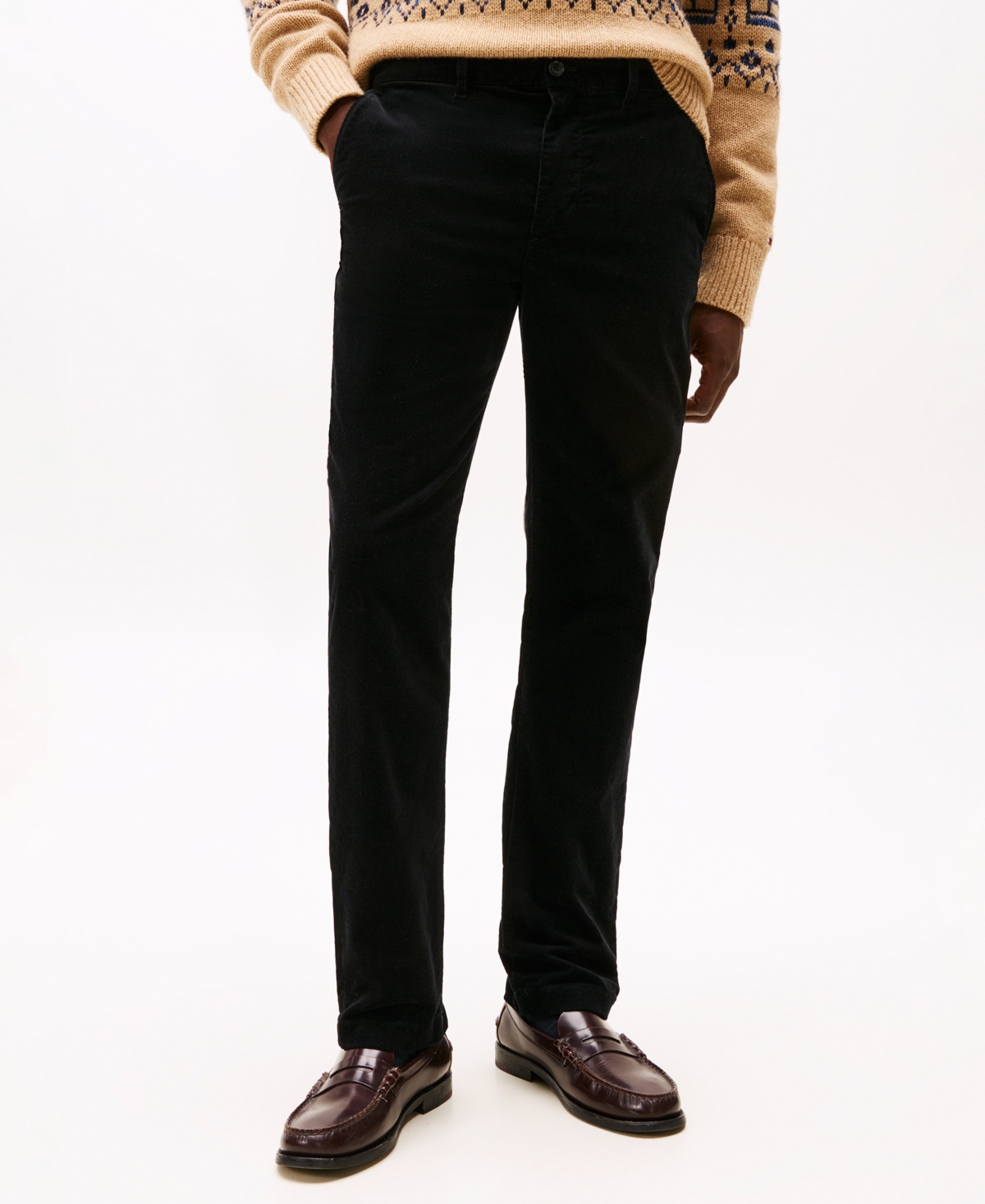 Tommy Hilfiger Mens Denton Slim Straight Fit Corduroy Chinos - Black