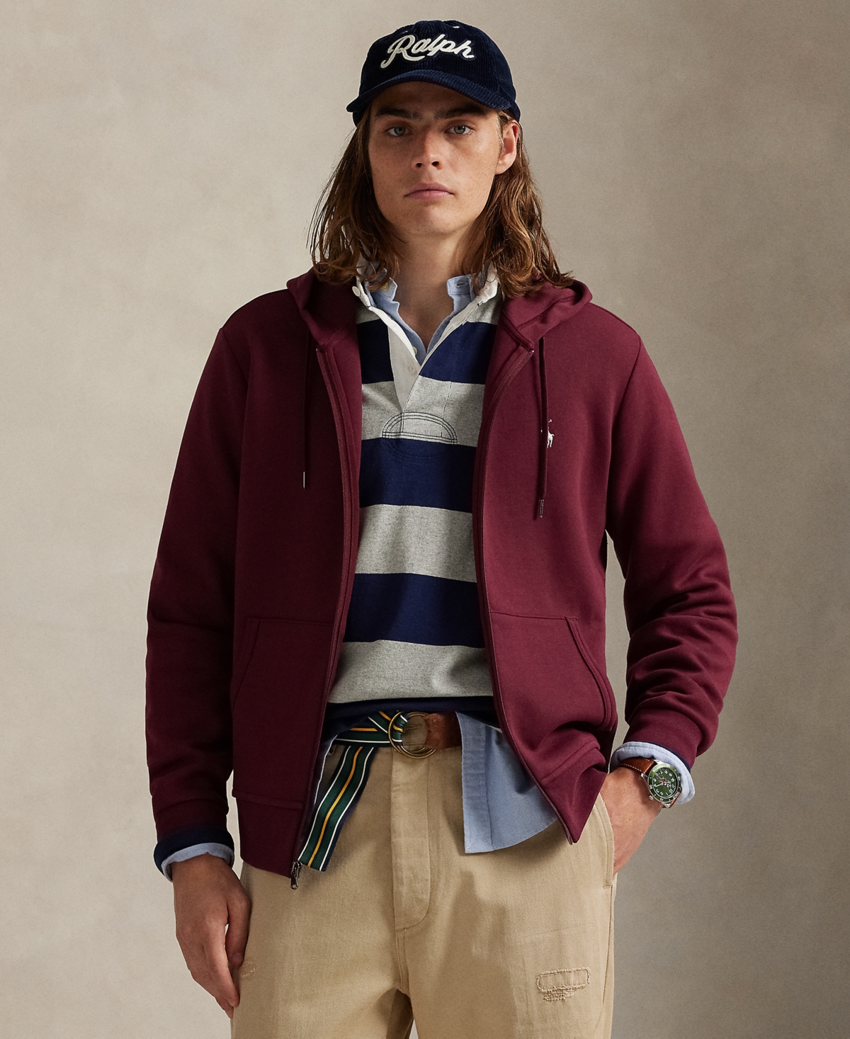 Polo Ralph Lauren Mens Double-Knit Full-Zip Hoodie - Classic Wine