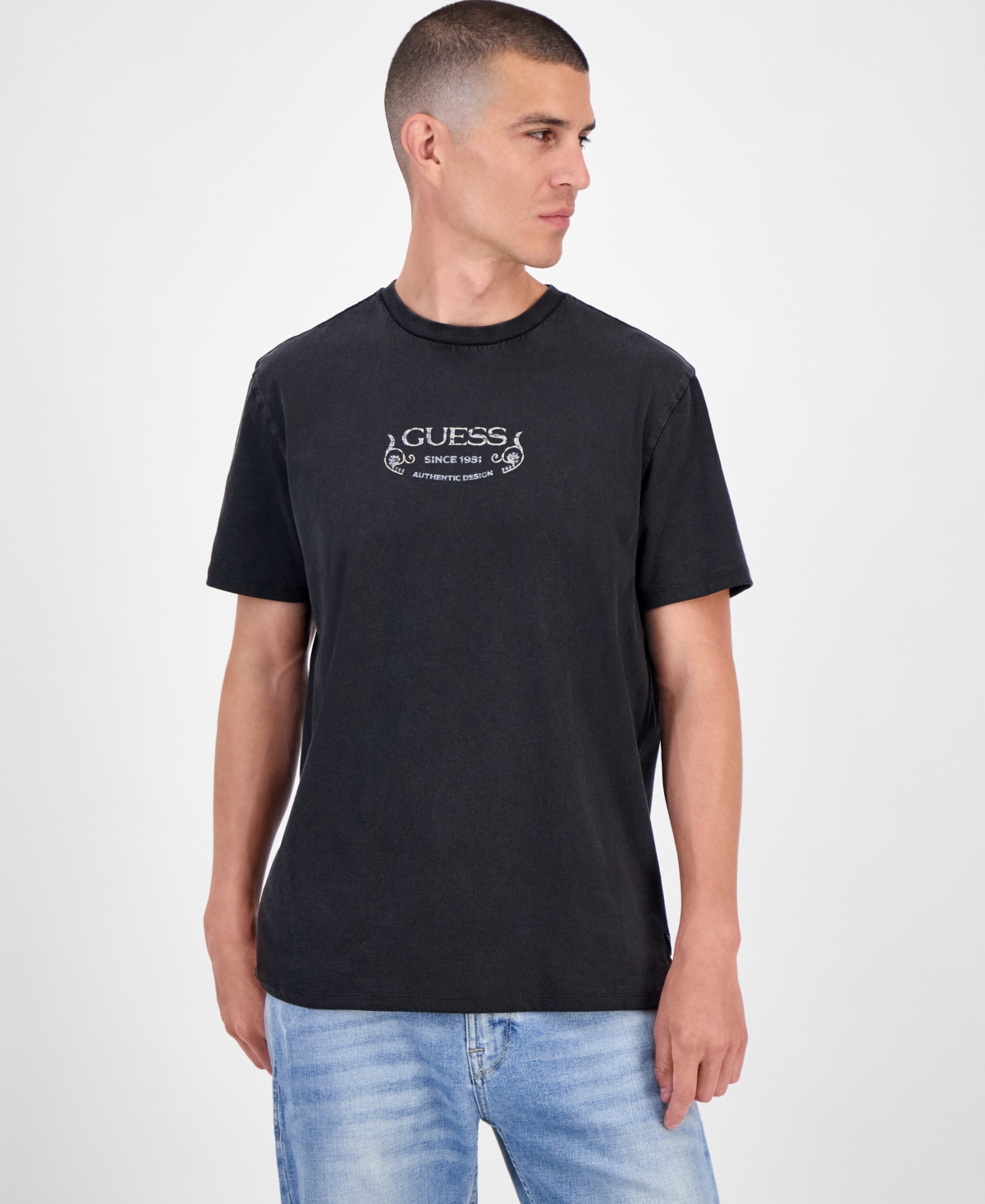 Click here for Guess World Famous Short Sleeve Crewneck Logo Grap... prices