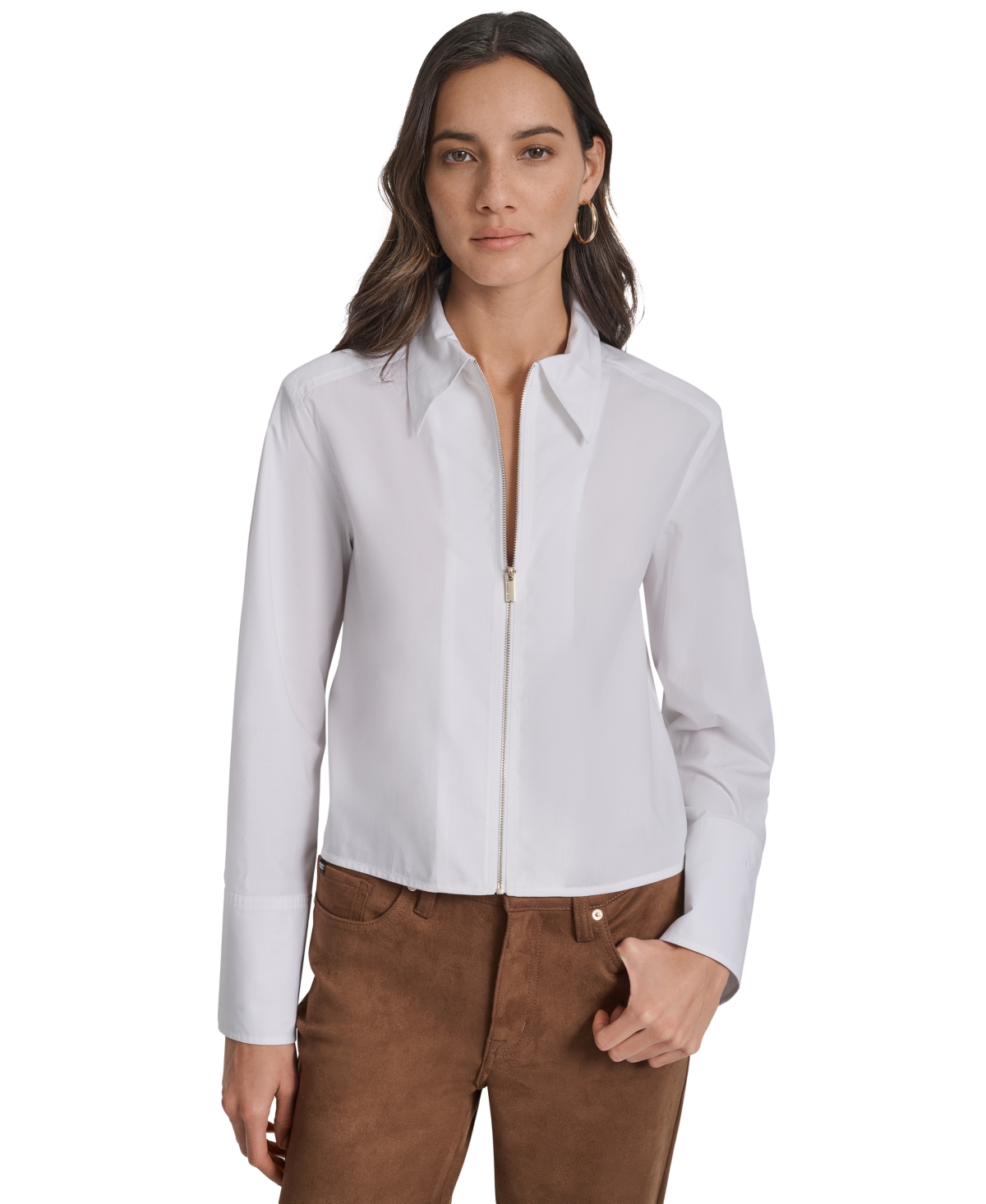 Click here for Dkny Jeans Womens Collared Cotton Poplin Zip-Front... prices