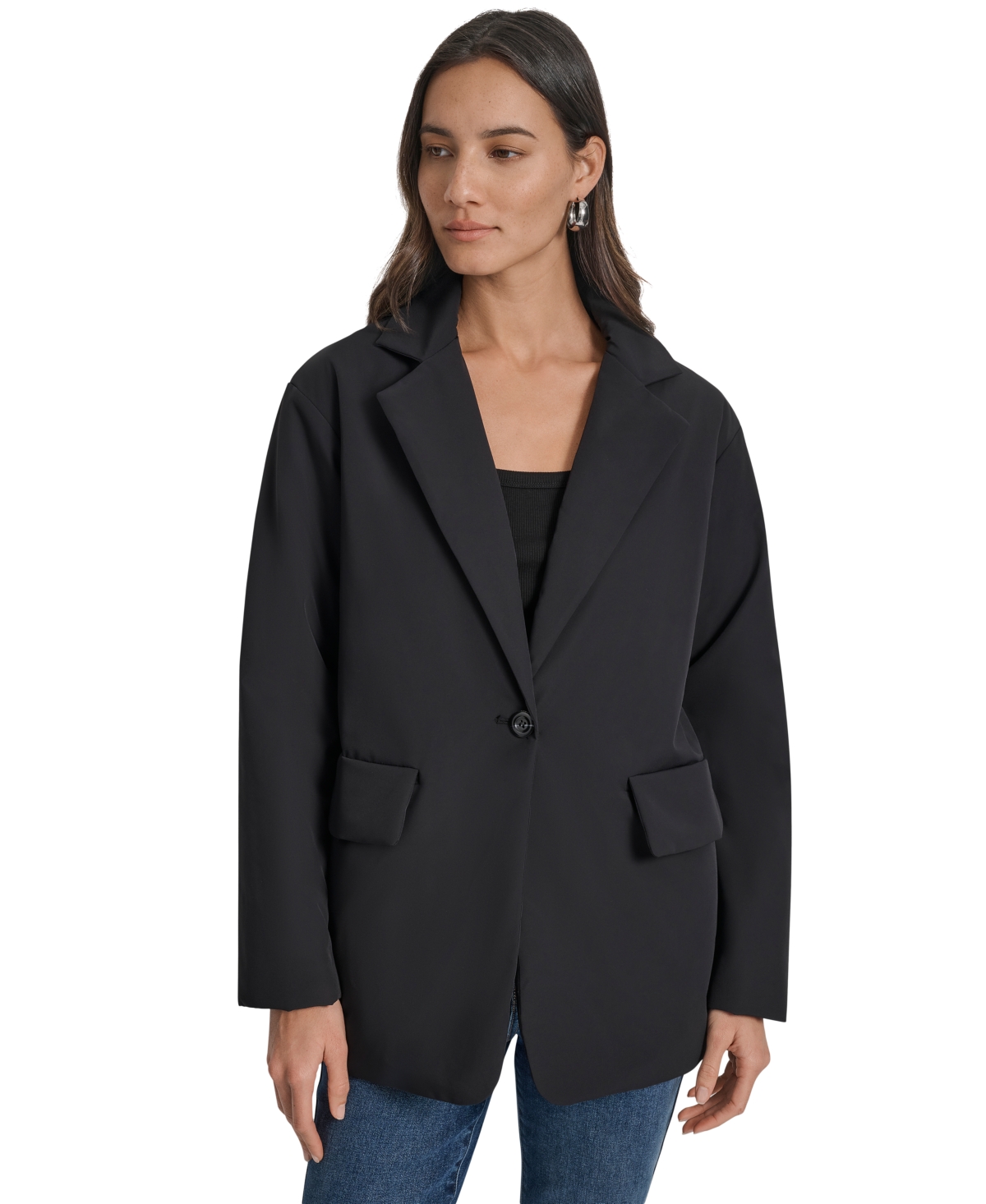 Click here for Dkny Jeans Womens One-Button Puffer Blazer - Black prices