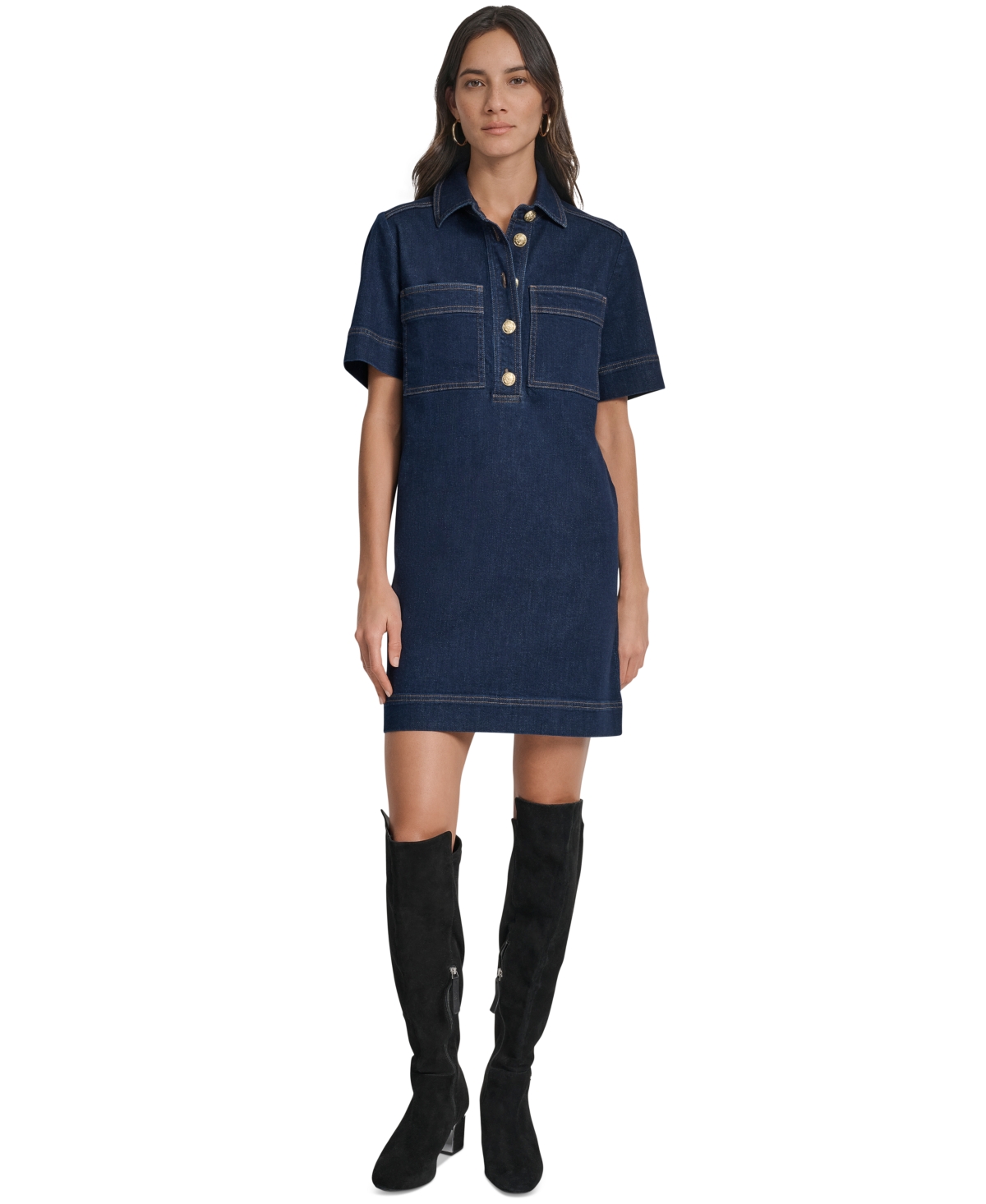 Click here for Dkny Jeans Womens Collared Short-Sleeve Denim Shif... prices