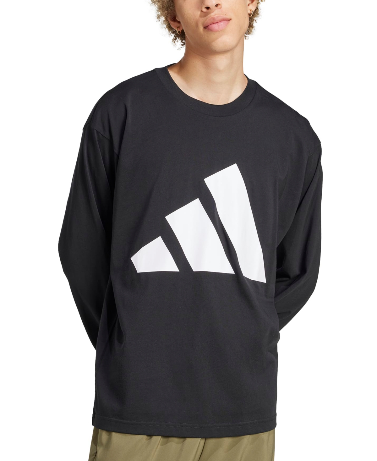adidas Mens Essentials Big Logo Single Jersey Cotton Long-Sleeve T-Shirt - Black/wht