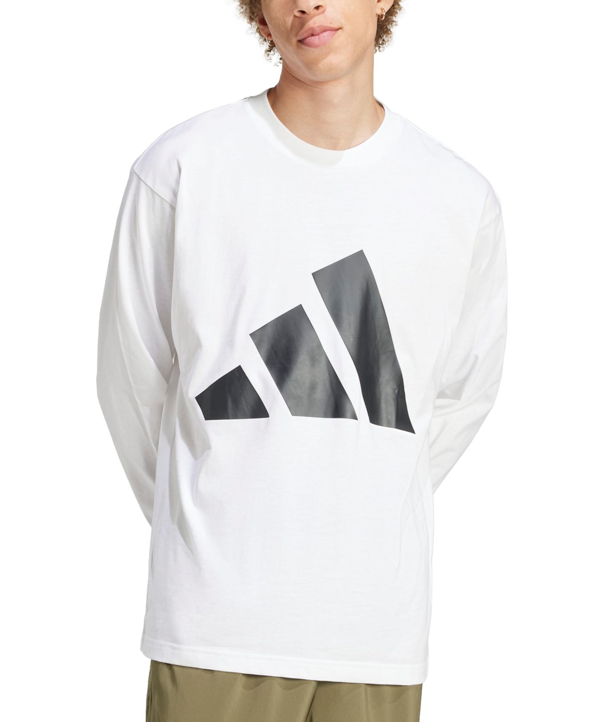 adidas Mens Essentials Big Logo Single Jersey Cotton Long-Sleeve T-Shirt - White/blk