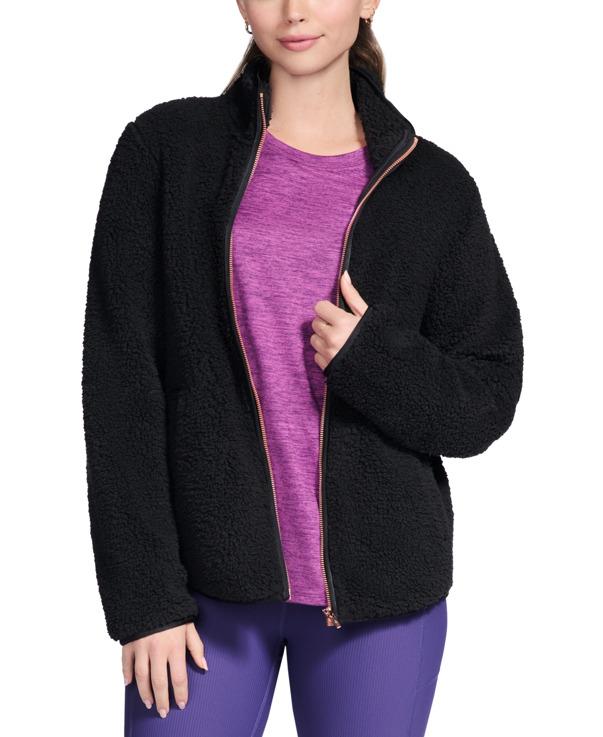 Click here for Skechers Womens Oversized Sherpa Jacket - Black prices