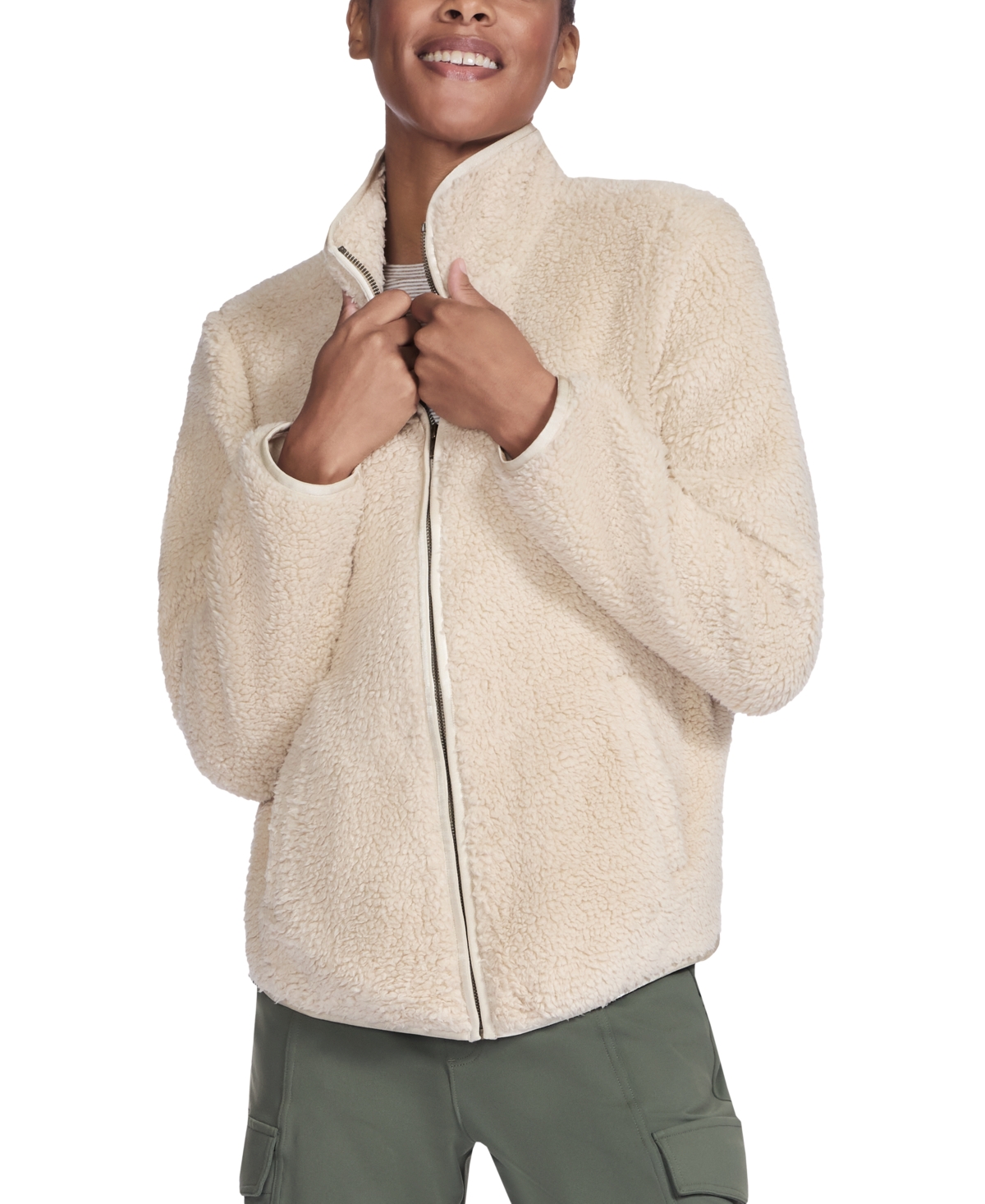 Click here for Skechers Womens Oversized Sherpa Jacket - Sahara prices