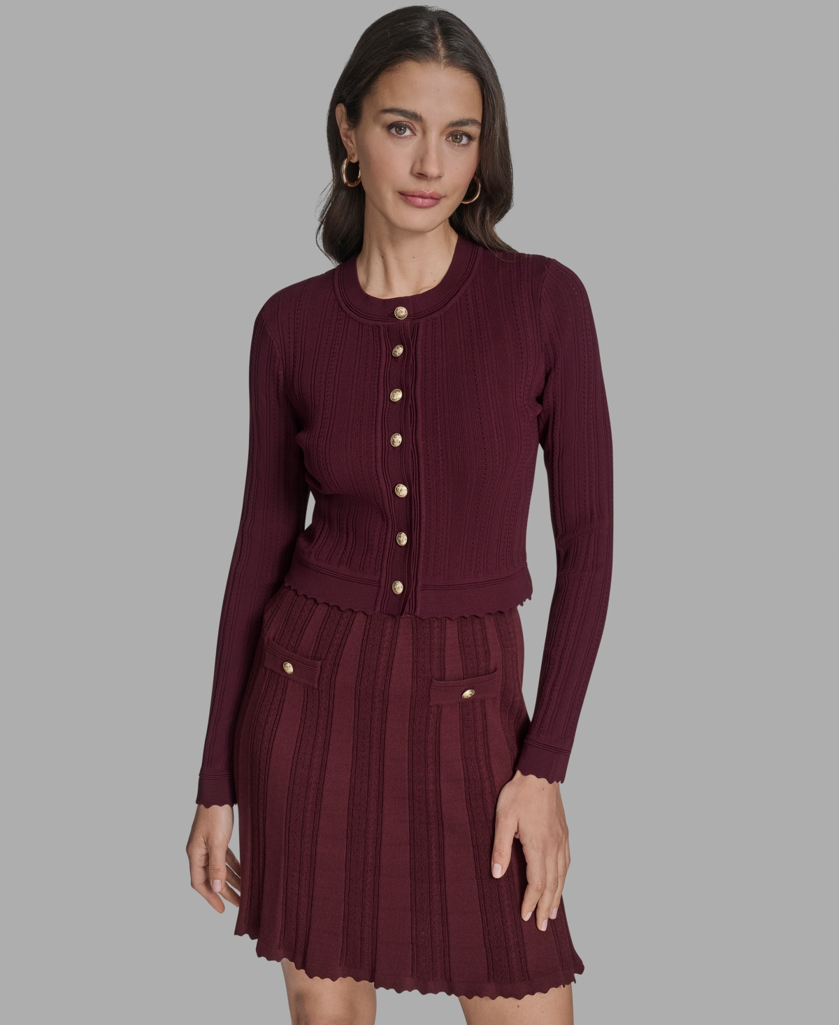 Click here for Bcbg Womens Textured-Knit Cropped Cardigan - Crims... prices