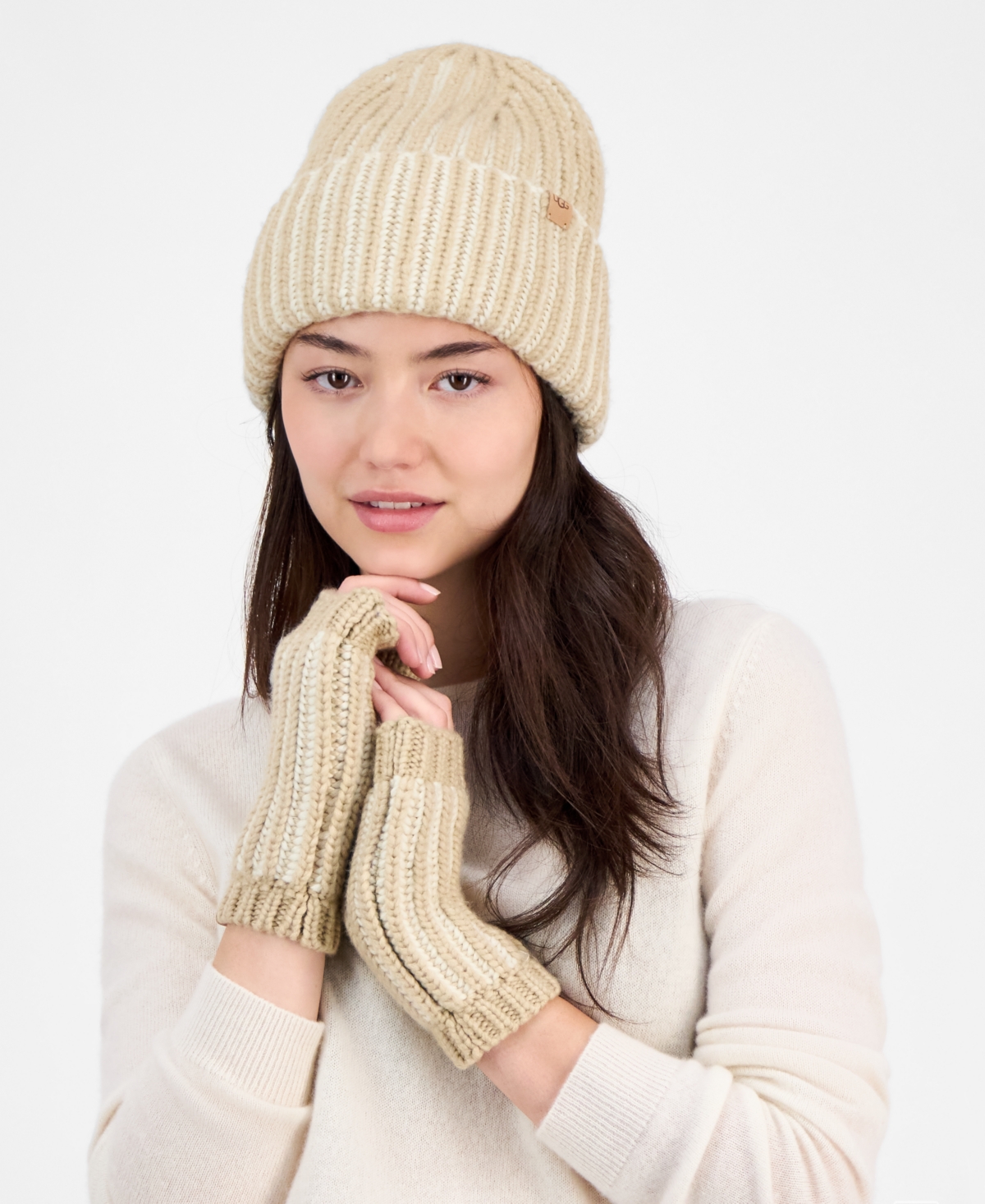 Click here for Ugg Chunky Plaited Beanie & Fingerless Gloves  2-P... prices