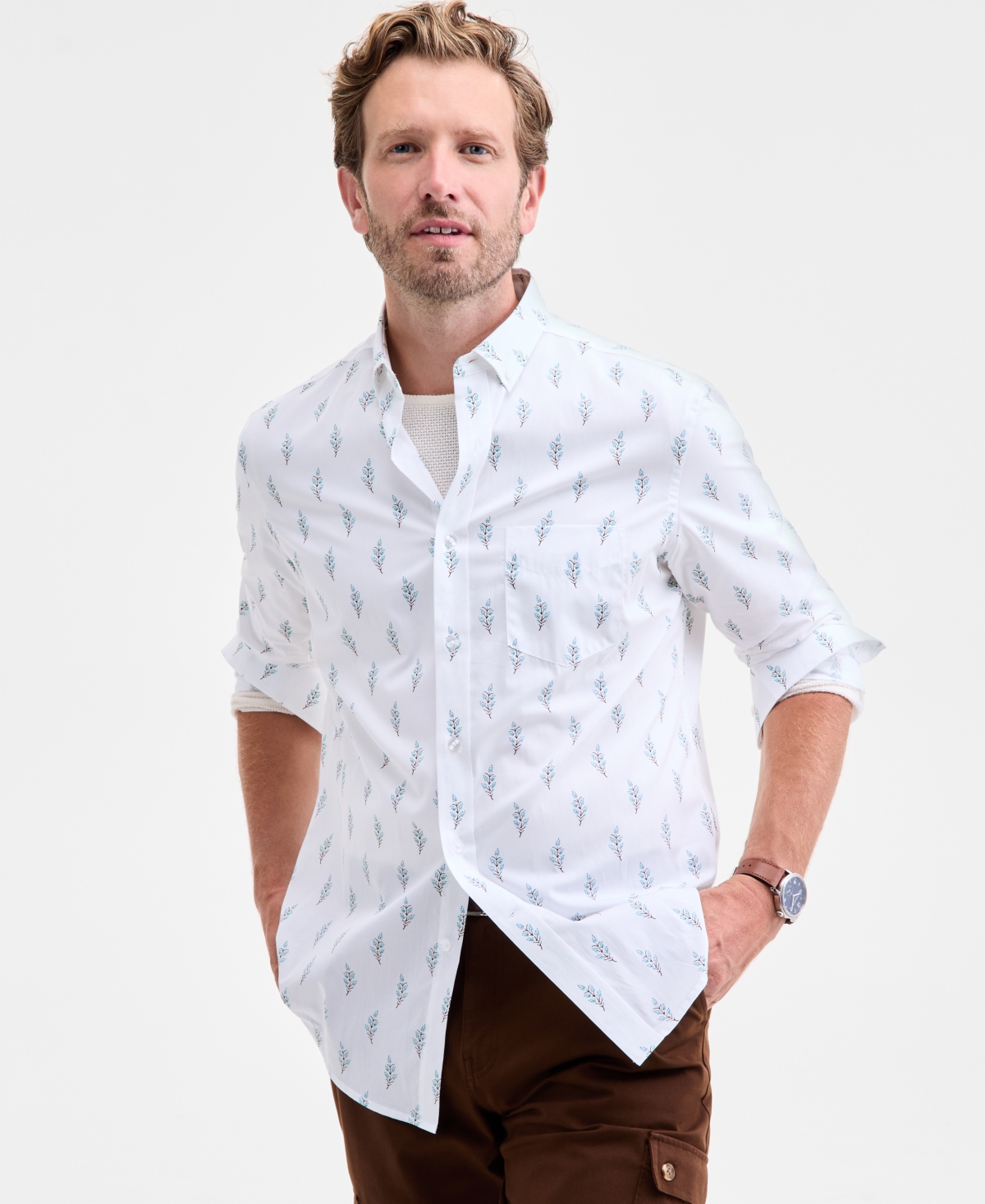 Click here for Club Room Long Sleeve Leaf Print Button-Down Shirt... prices