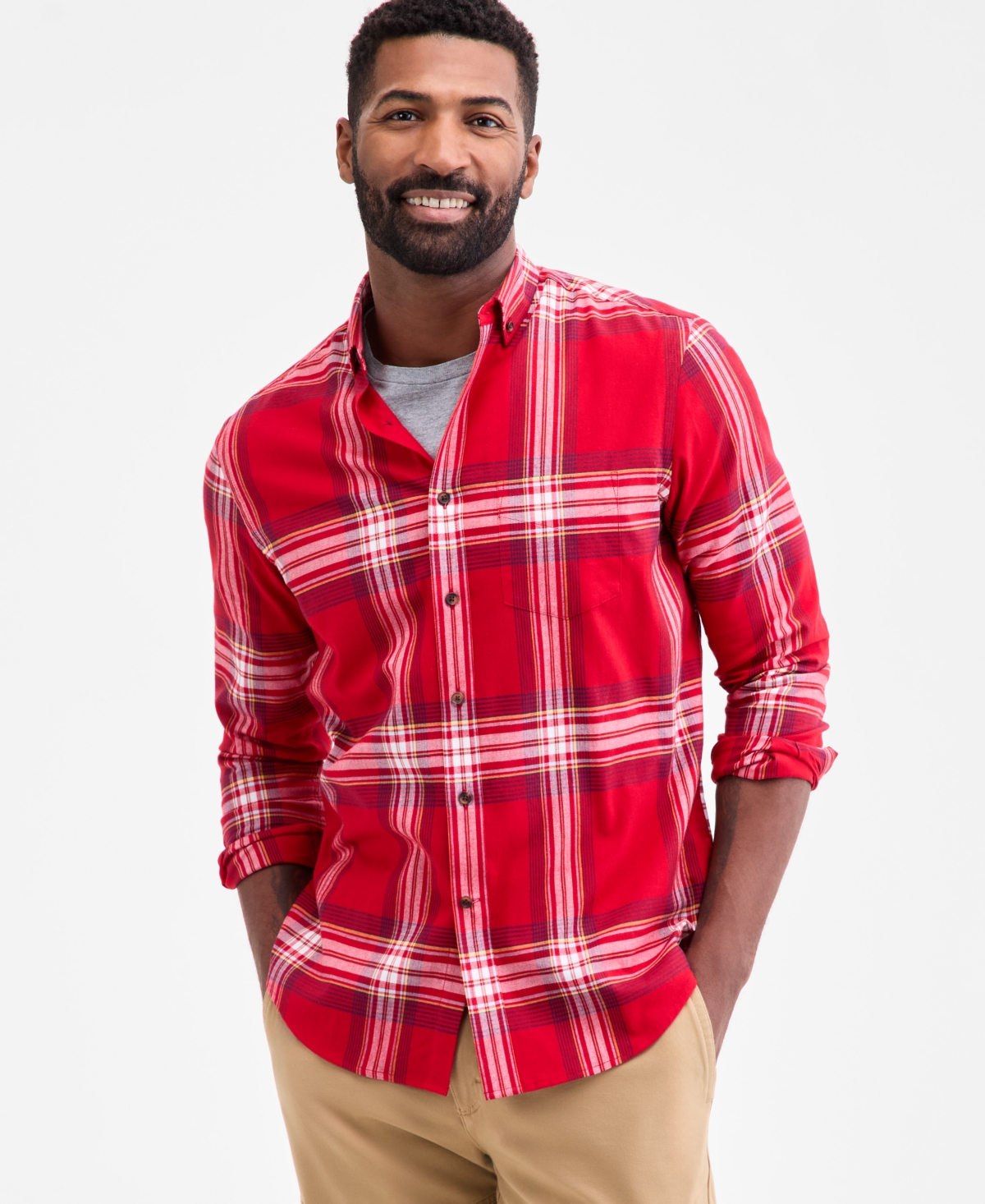 Click here for Club Room Mens Plaid Brushed Cotton Button-Down Sh... prices