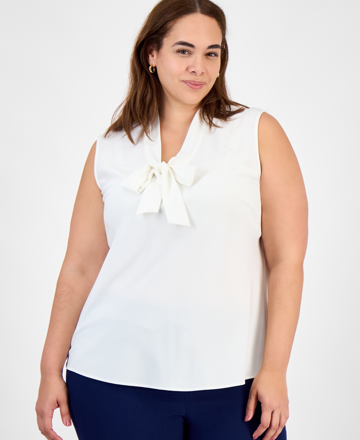 Click here for Kasper Plus Size Bow Top - White prices