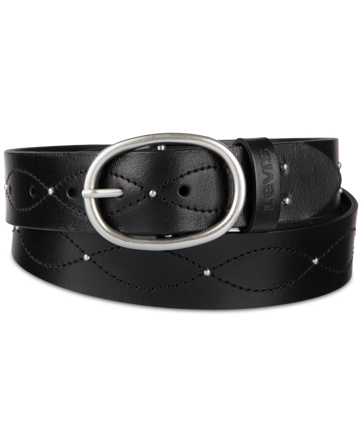 Click here for Levis Western Stitched & Studded Leather Belt - Bl... prices
