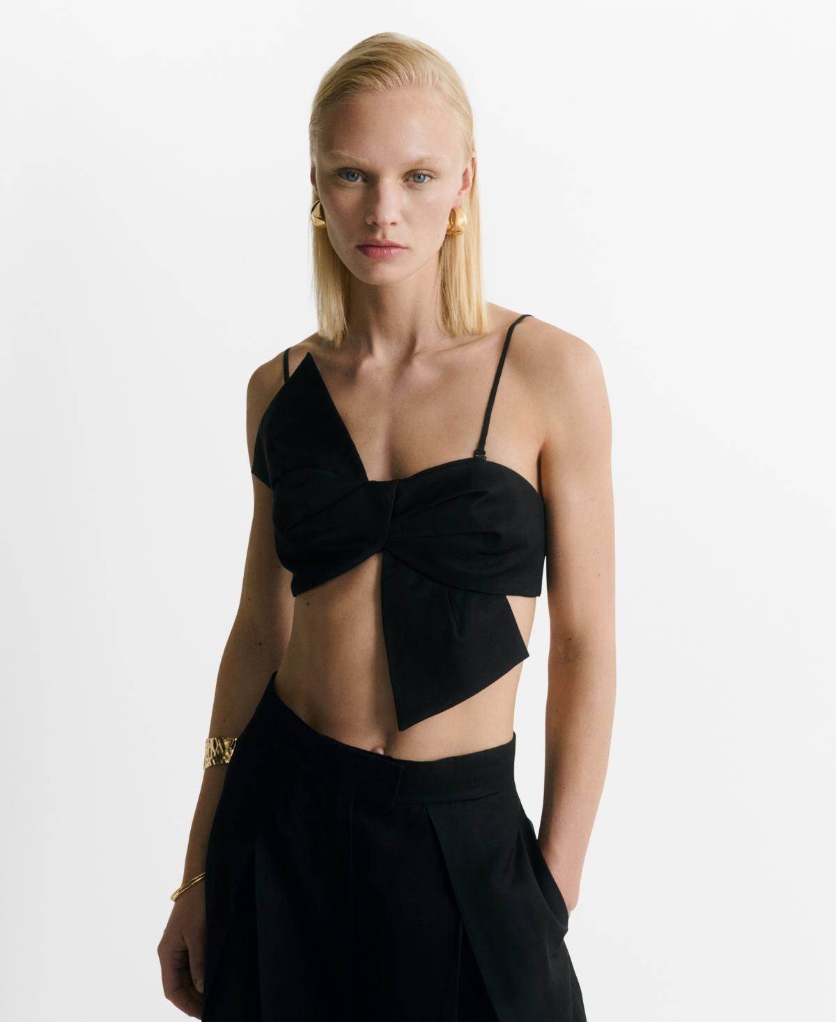 Click here for Mango Womens Bow-Design Crop Top - Black prices