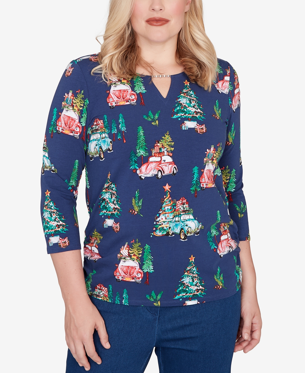 Click here for Alfred Dunner Petite Christmas Tree Beaded Top - N... prices