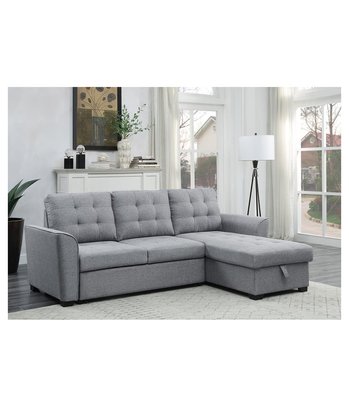 Click here for Homlux 90.5"W Light Gray Linen Sleeper Sectio... prices
