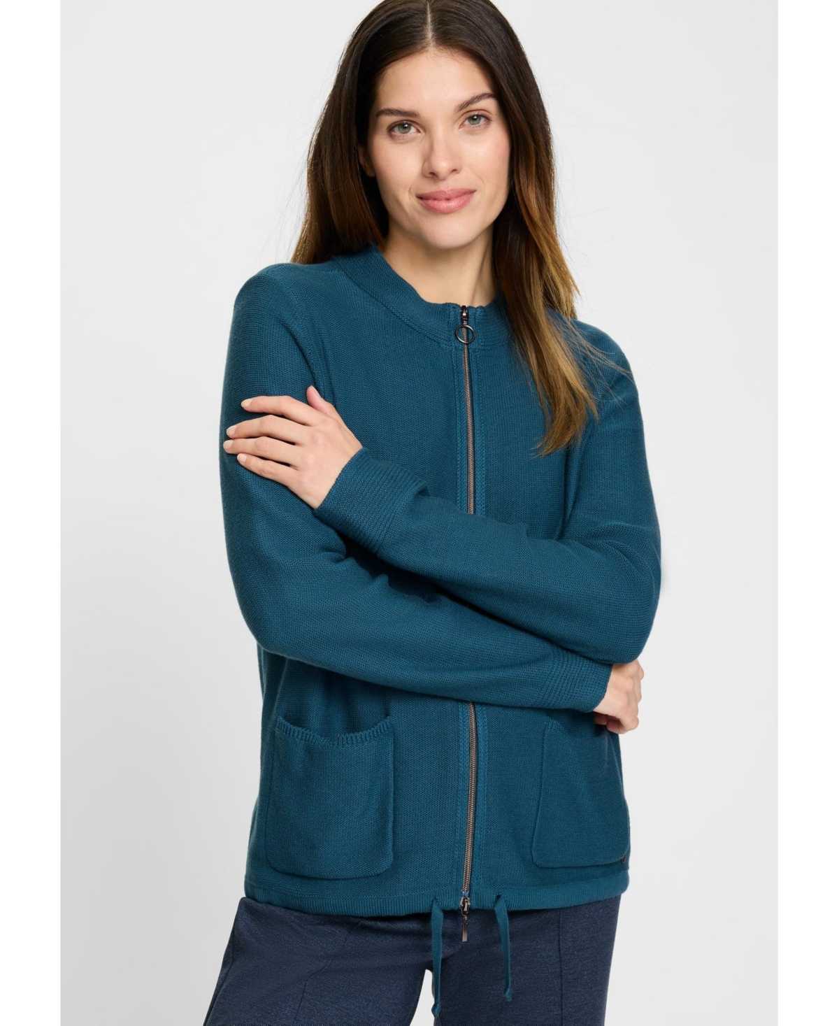 Click here for Olsen Womens Zip Front Cardigan - Midnight teal prices